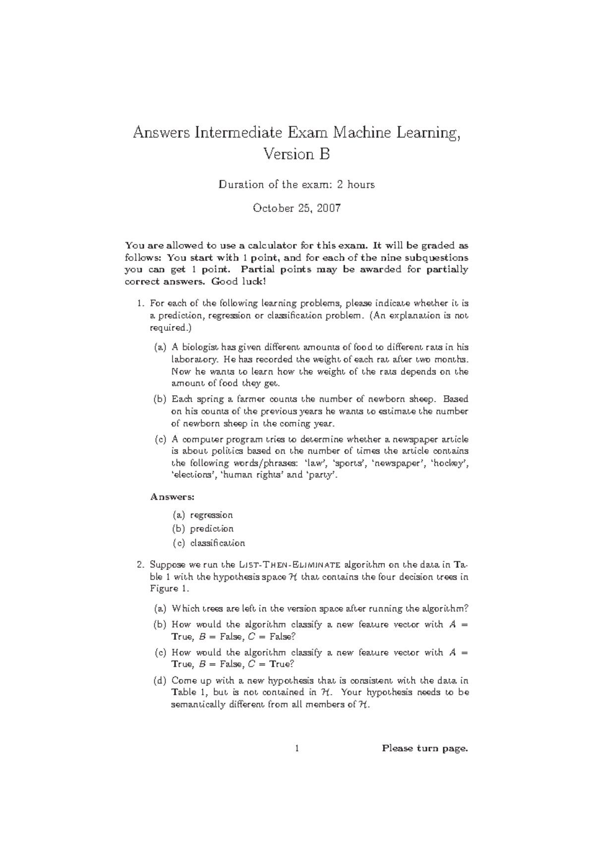 Intexam B-answers - Notes - Answers Intermediate Exam Machine Learning ...