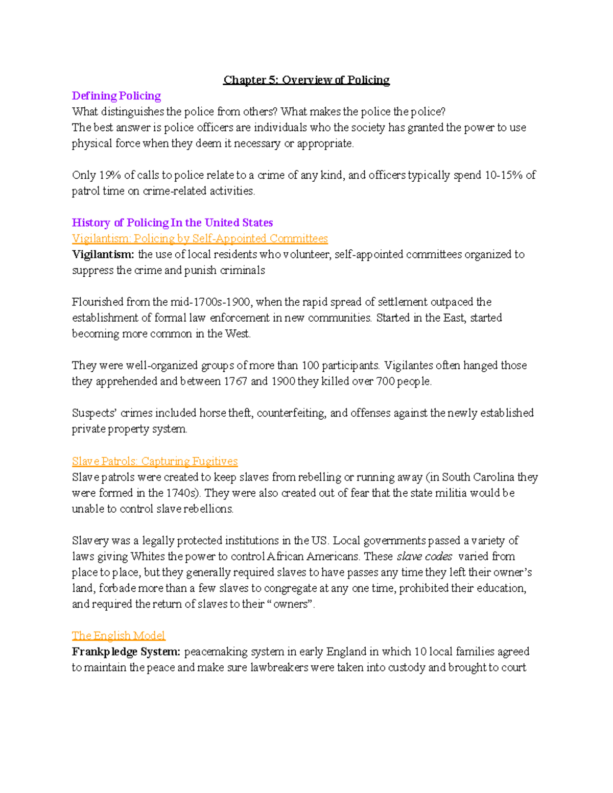 Chapter 5 Overview of Policing - Chapter 5: Overview of Policing ...