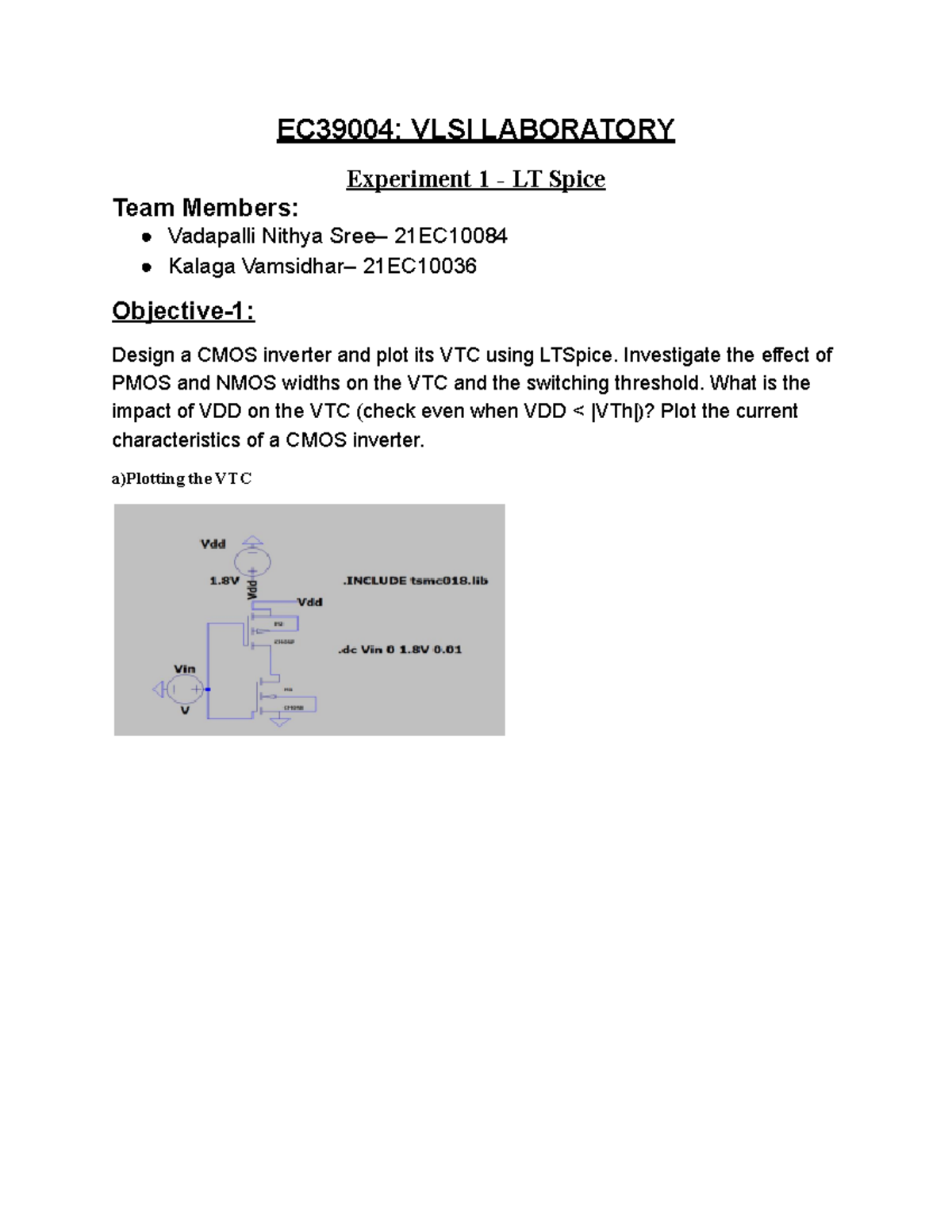 Lab report 1 VLSI - fghj - EC39004: VLSI LABORATORY Experiment 1 - LT ...
