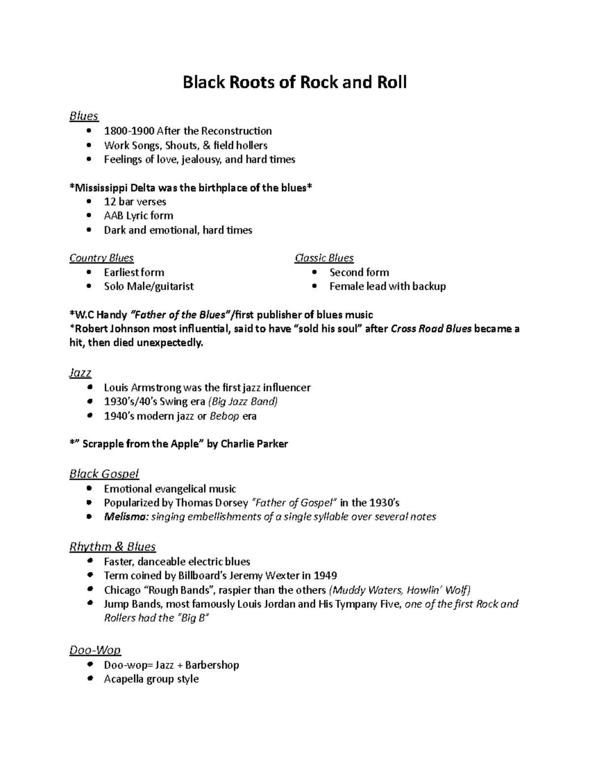 Roots of Rock and Roll notes - Black Roots of Rock and Roll Blues 1800 ...