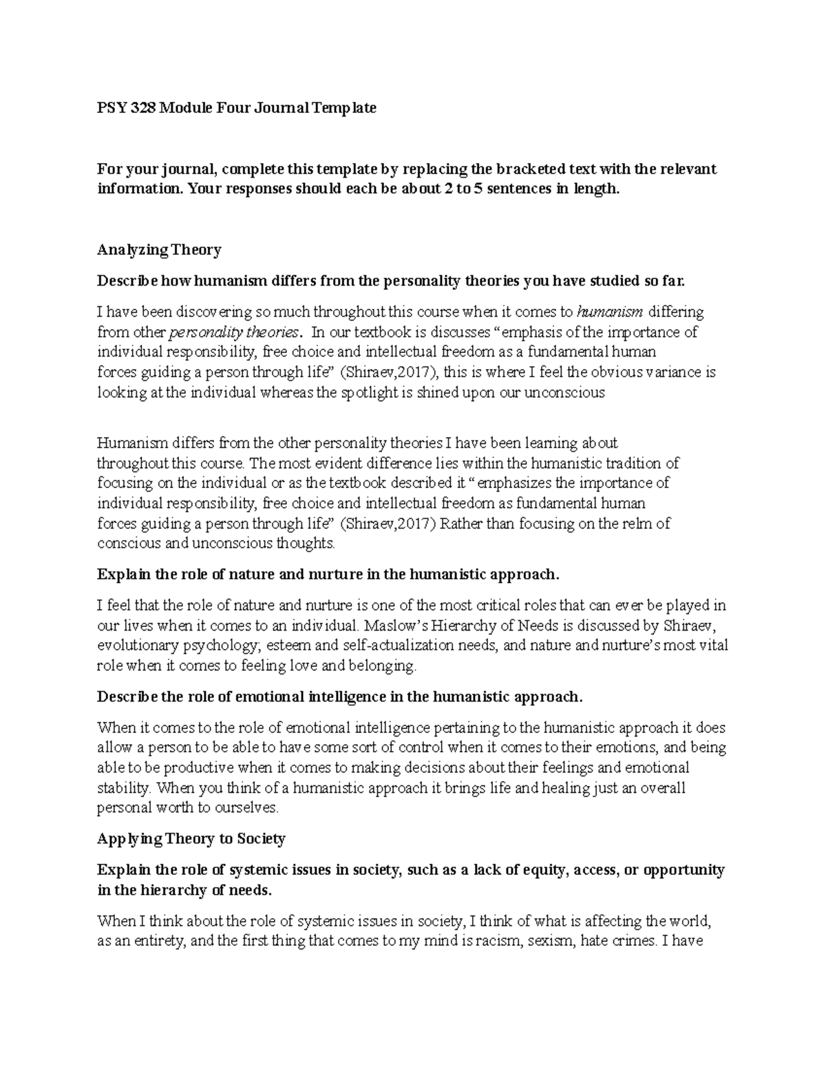 PSY 328 4-1 Activity Journal - PSY 328 Module Four Journal Template For ...