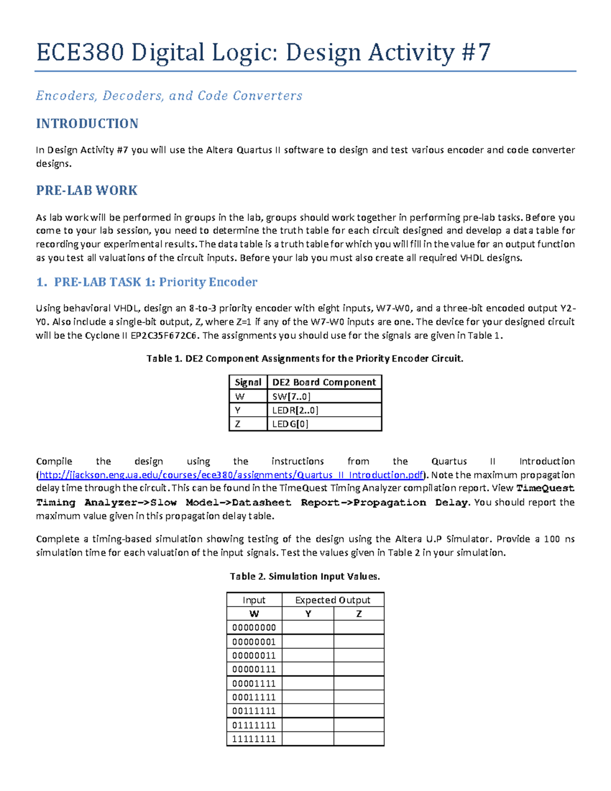 LAB 7 Friday, July 18, 2014 - ECE380 Digital Logic: Design Activity Encoders, Decoders, and Code ...
