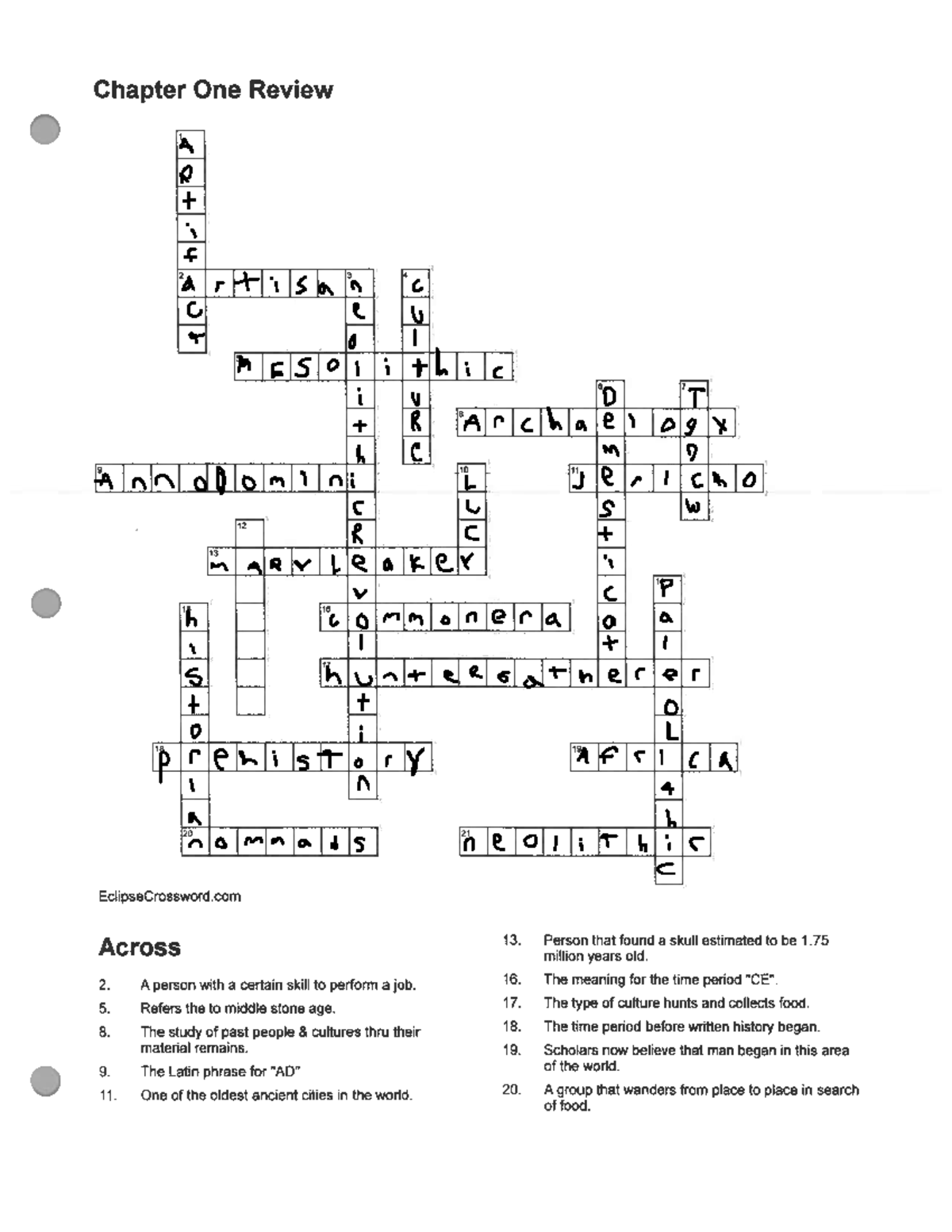 jacob anderson - Chapter 1 Crossword - HIST 400B - Studocu