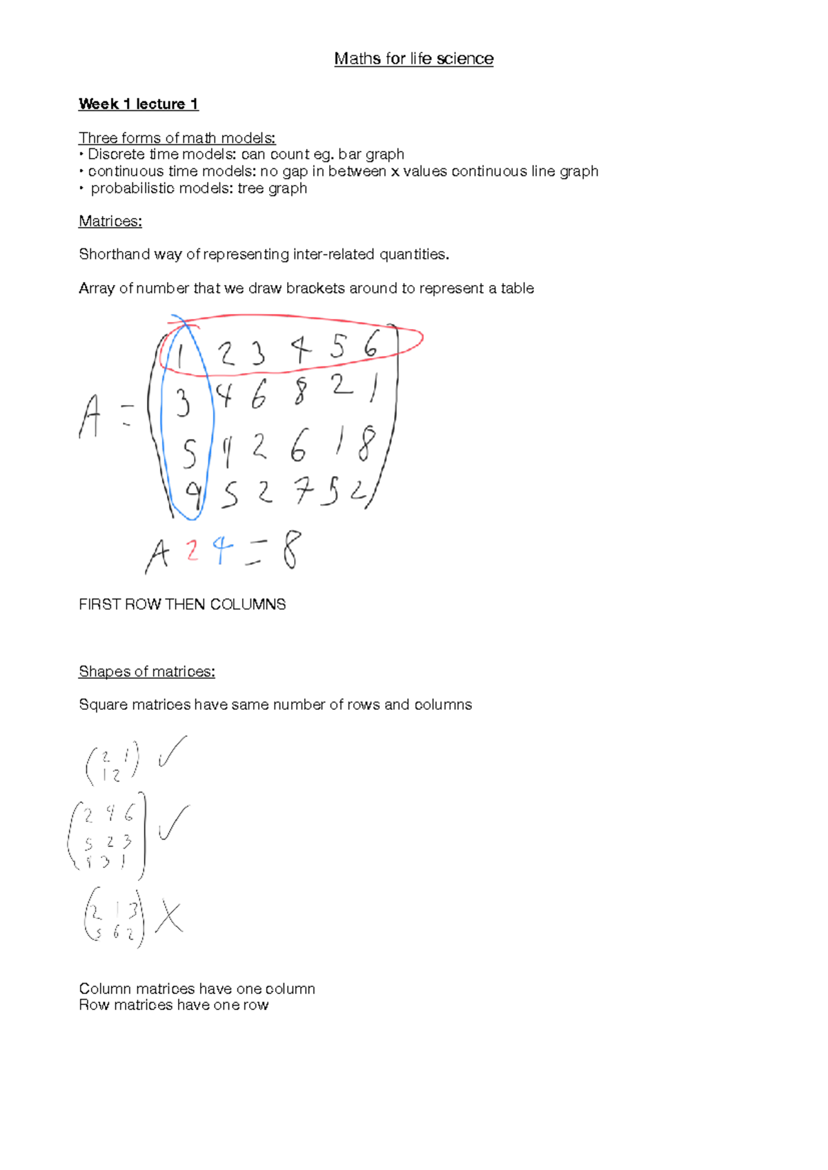 Maths notes - Week 1 lecture 1 Three forms of math models: Discrete ...