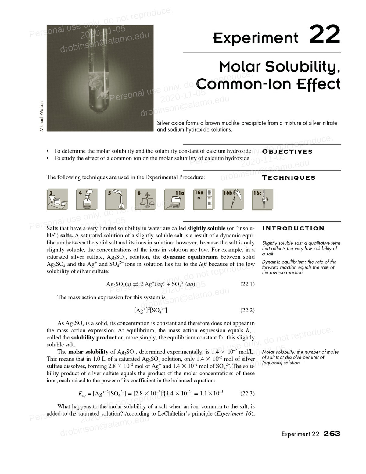 Beran 10e Experiment 22 - Molar Solubility and Common Ion Effect - Experiment 22 Molar ...