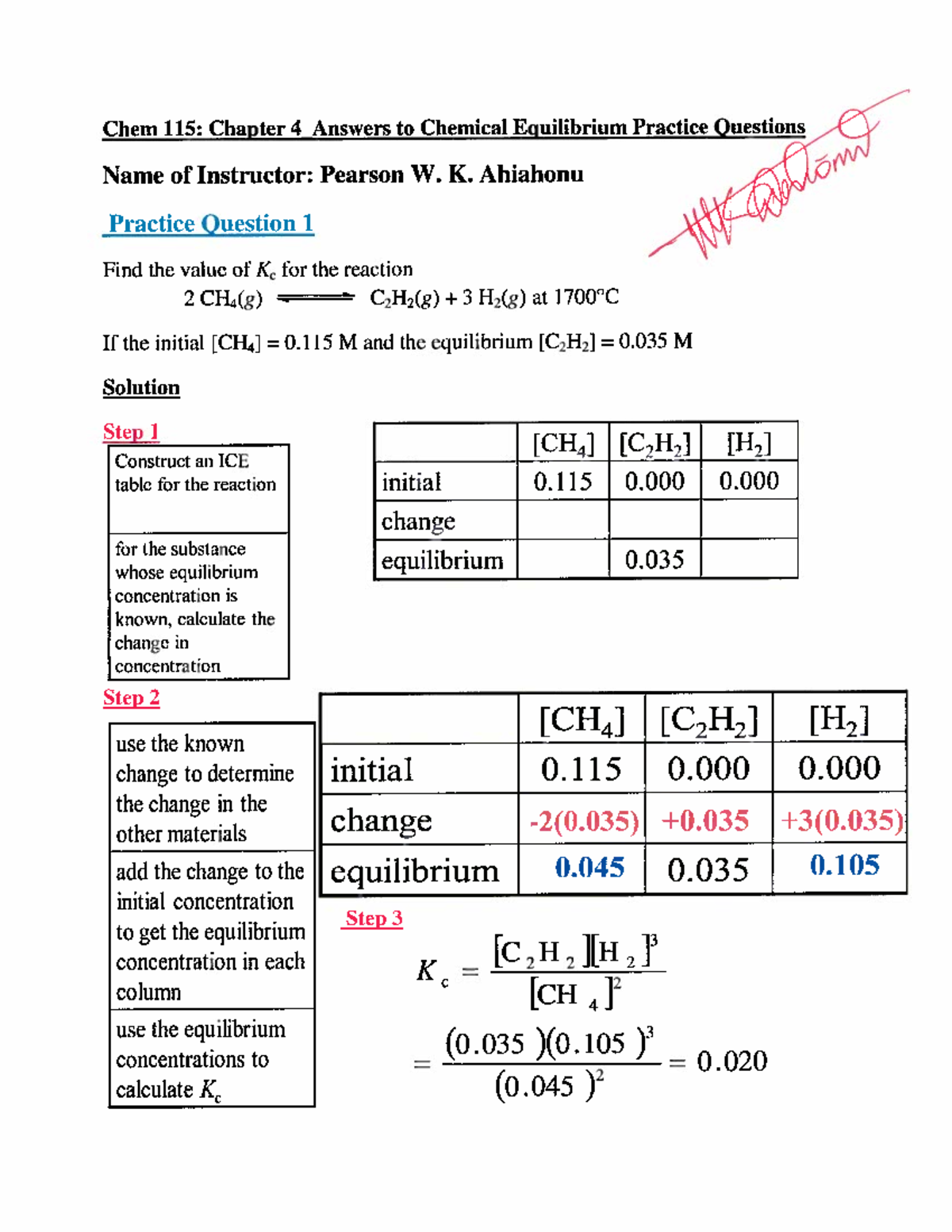 Chem 115 Chapter 4 Chemical Equilibrium Practice Questions Answers ...