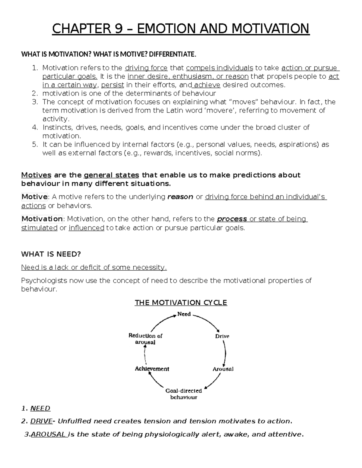 Motivation AND Emotion - CHAPTER 9 – EMOTION AND MOTIVATION WHAT IS ...