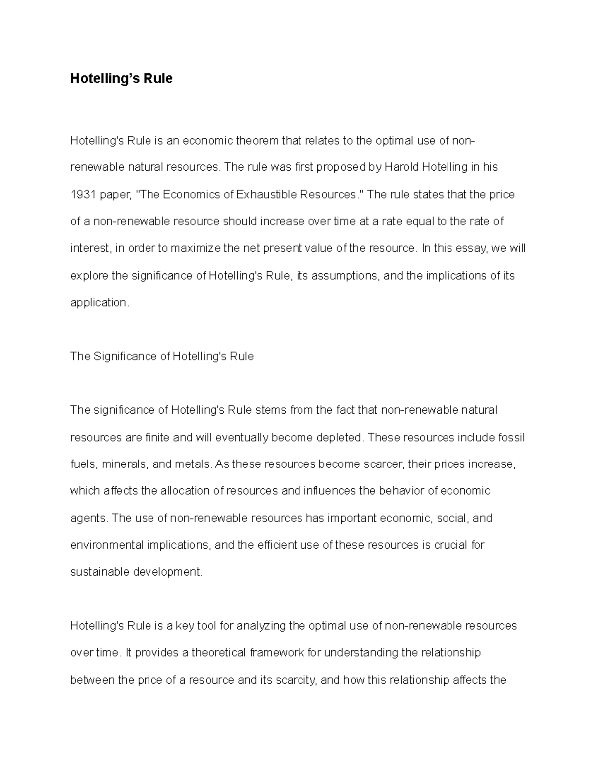Hotelling’s Rule - Lecture notes on Hoteling's Rule which is related to ...