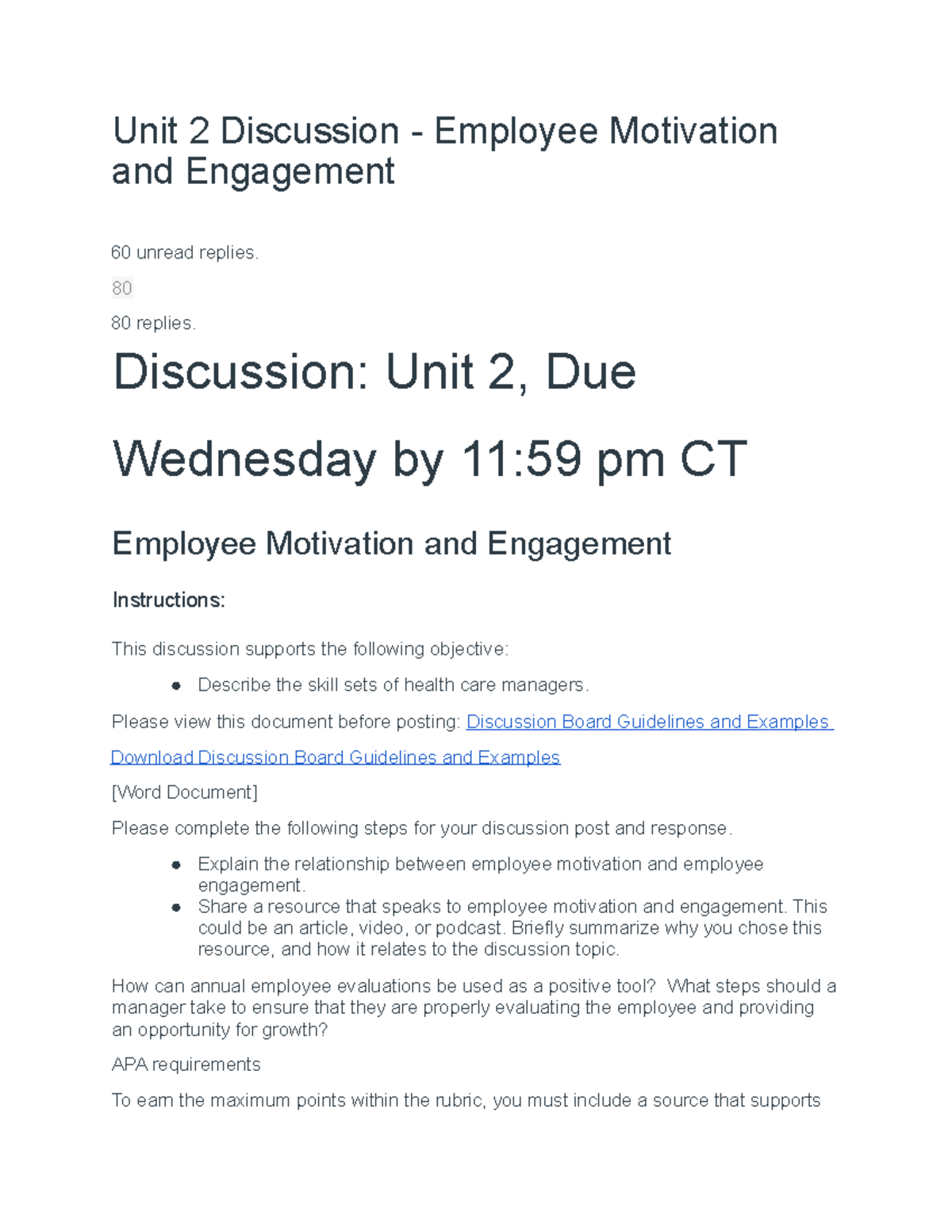 Unit 2 Discussion - Employee Motivation and Engagement - 80 80 replies ...
