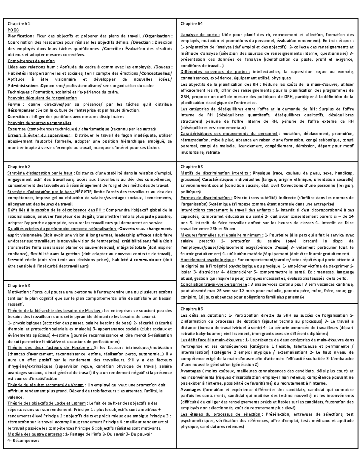 Feuille de note rh examen 1 - Chapitre # Motivation : Force qui pousse ...