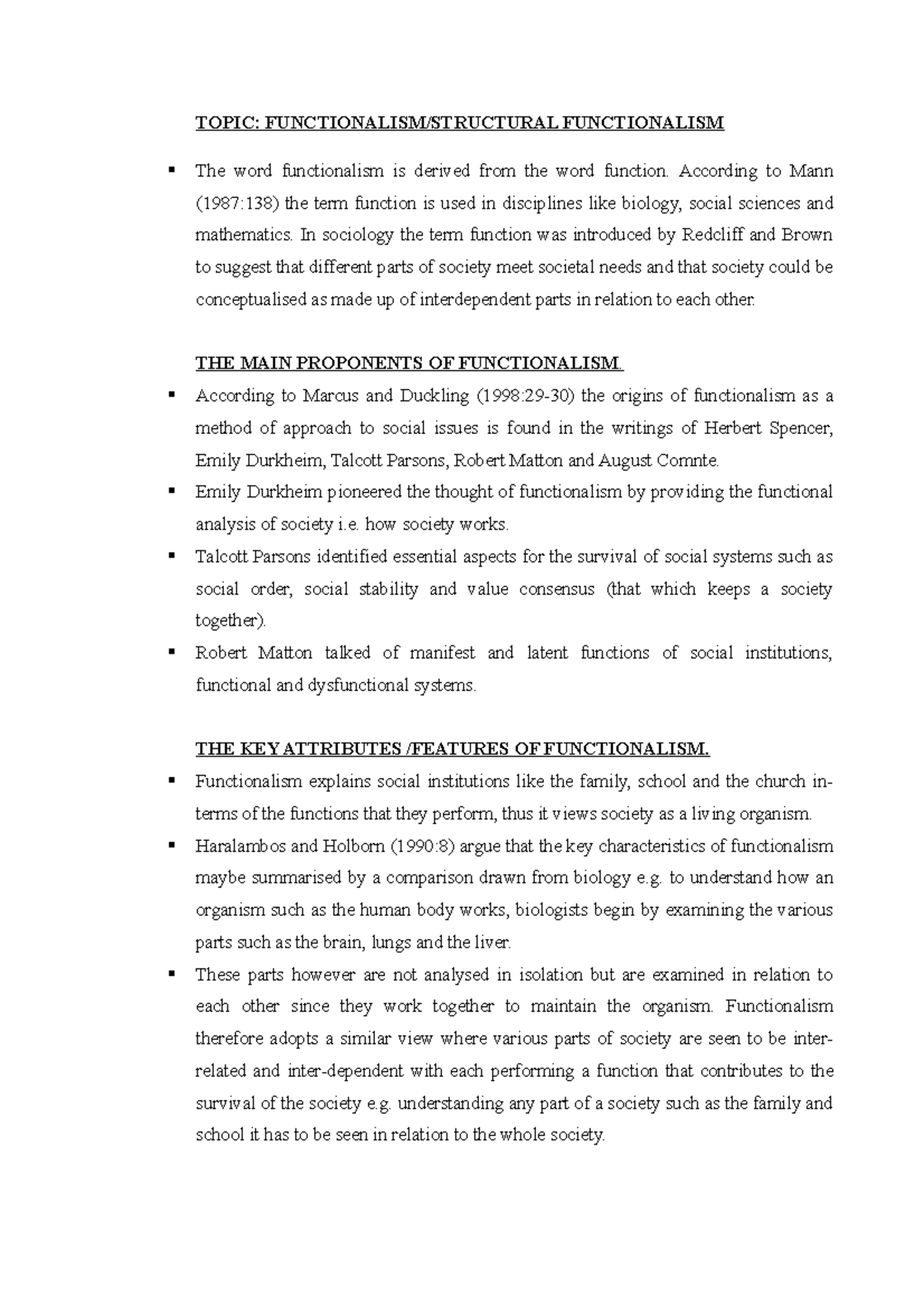Sociology OF Education Lecture Notes doc - TOPIC: FUNCTIONALISM ...