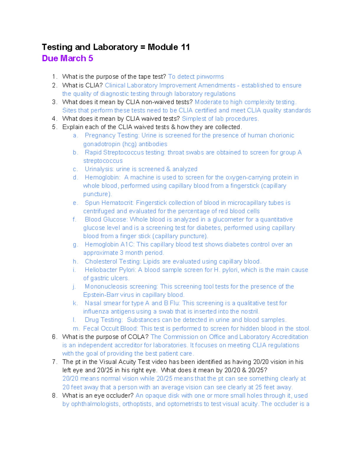 Testing and Laboratory = Module 11 - Testing and Laboratory = Module 11 ...