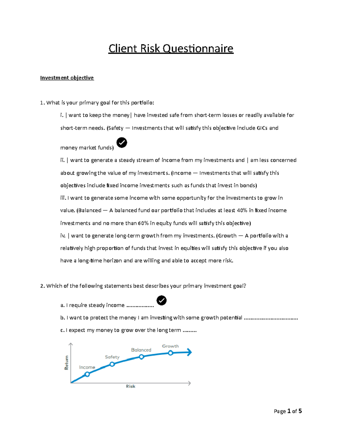 Risk Questionnaire - Individual Assignment - Client Risk Questionnaire ...
