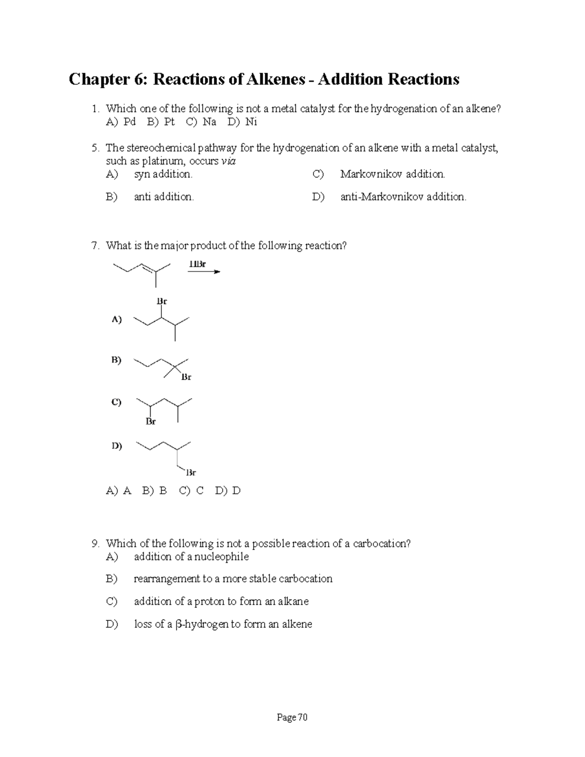 Chapter 6 Reactions of Alkenes - Addition Reactions - Chapter 6: Reactions of Alkenes - Addition ...