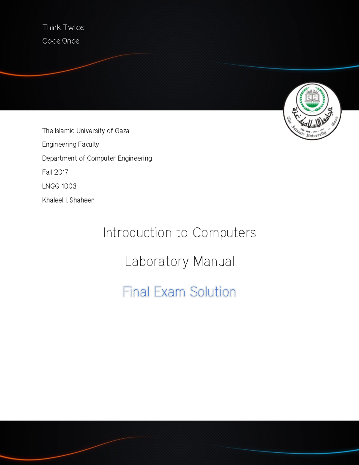 Python Final Exam Solution Think Twice Code Once The Islamic University Of Gaza Engineering