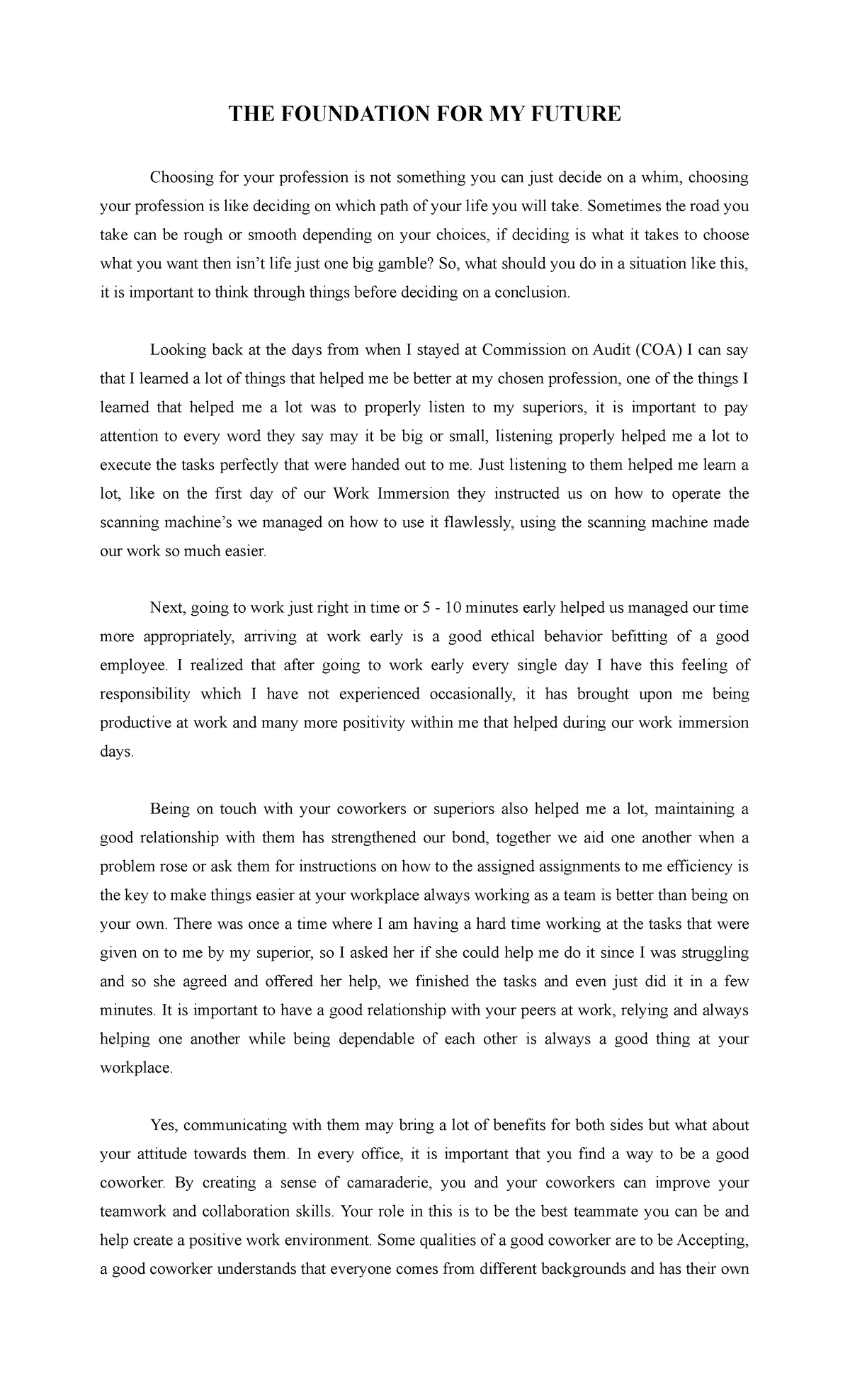 Reflection Paper - Hsishshahahshahaha - THE FOUNDATION FOR MY FUTURE ...