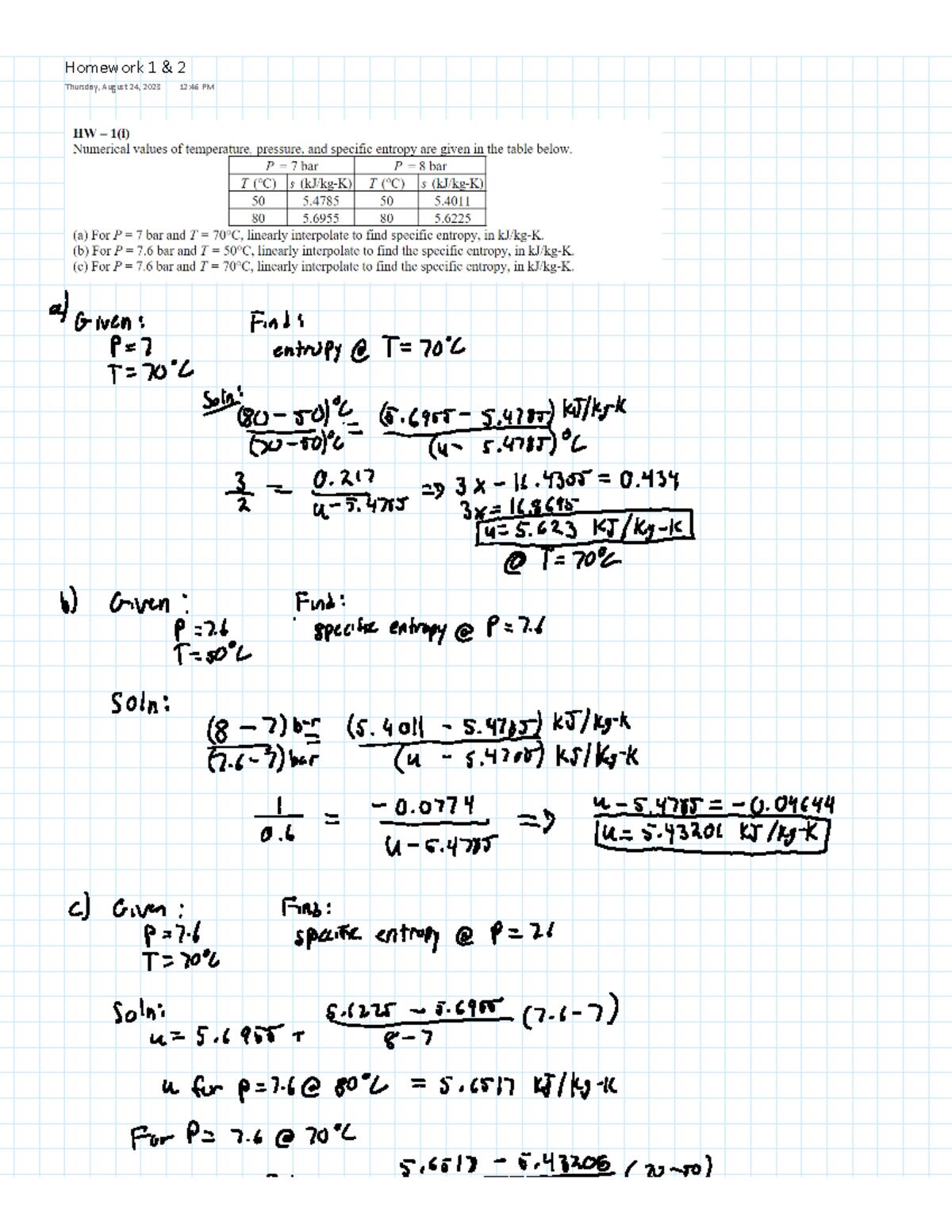 HW1,2 - homework - ME 20000 - Homework 1 & 2 Thursday, August 24, 2023 ...