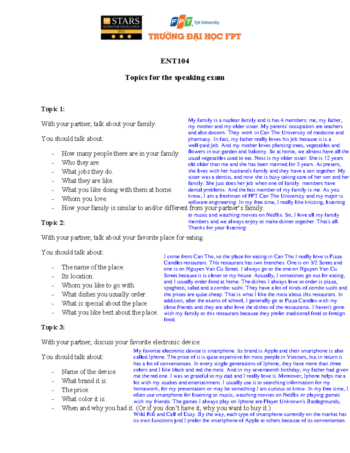 ENT104 Topics for Speaking exam - ENT Topics for the speaking exam ...
