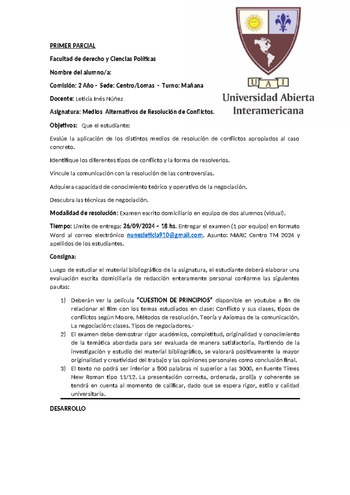 Primer Parcial MARC UAI Centro- Lomas TM 2024 - PRIMER PARCIAL Facultad ...
