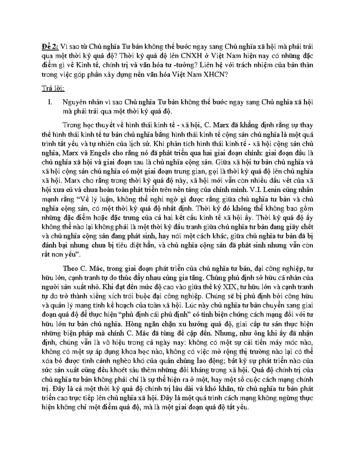 BAI TAP CA NHAN MUA Xuan 2024 (de2) - Đề 2: Vì sao từ Chủ nghĩa Tư bản không thế bước ngay sang ...