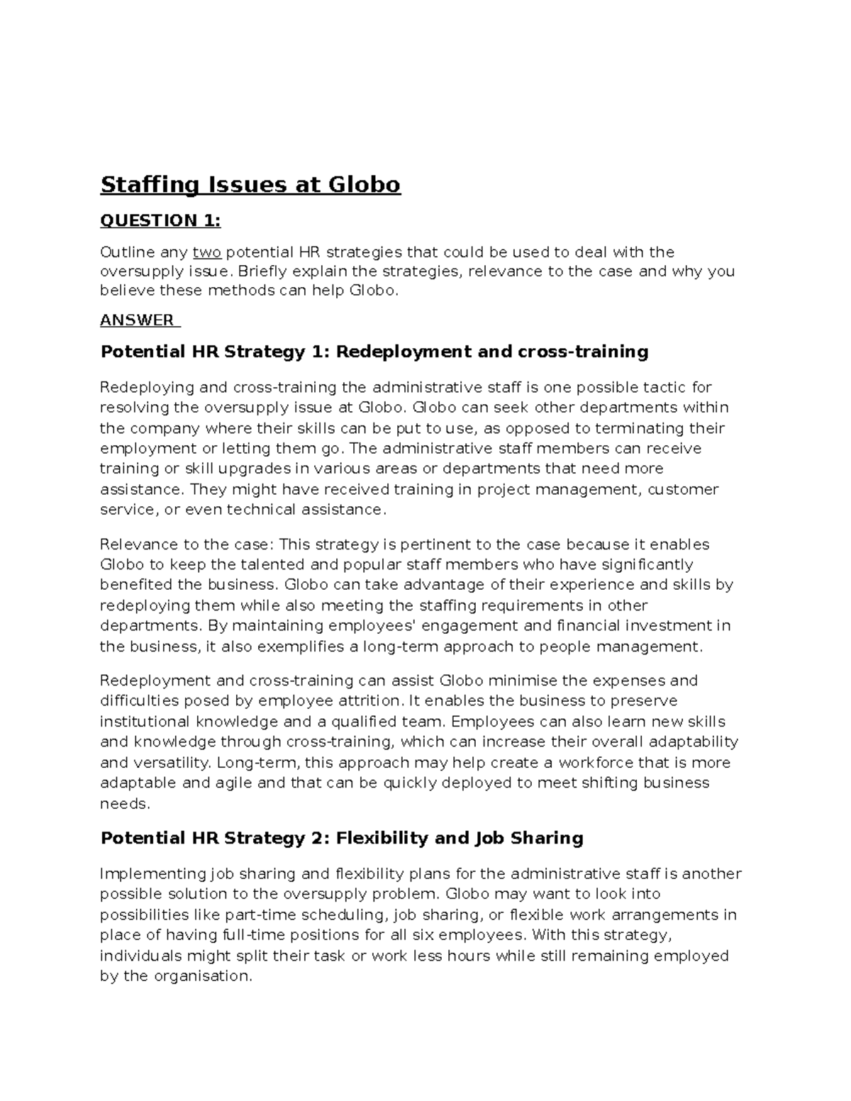 Staffing Issues at Globo- Groupp Assignmnt 701 - Staffing Issues at ...