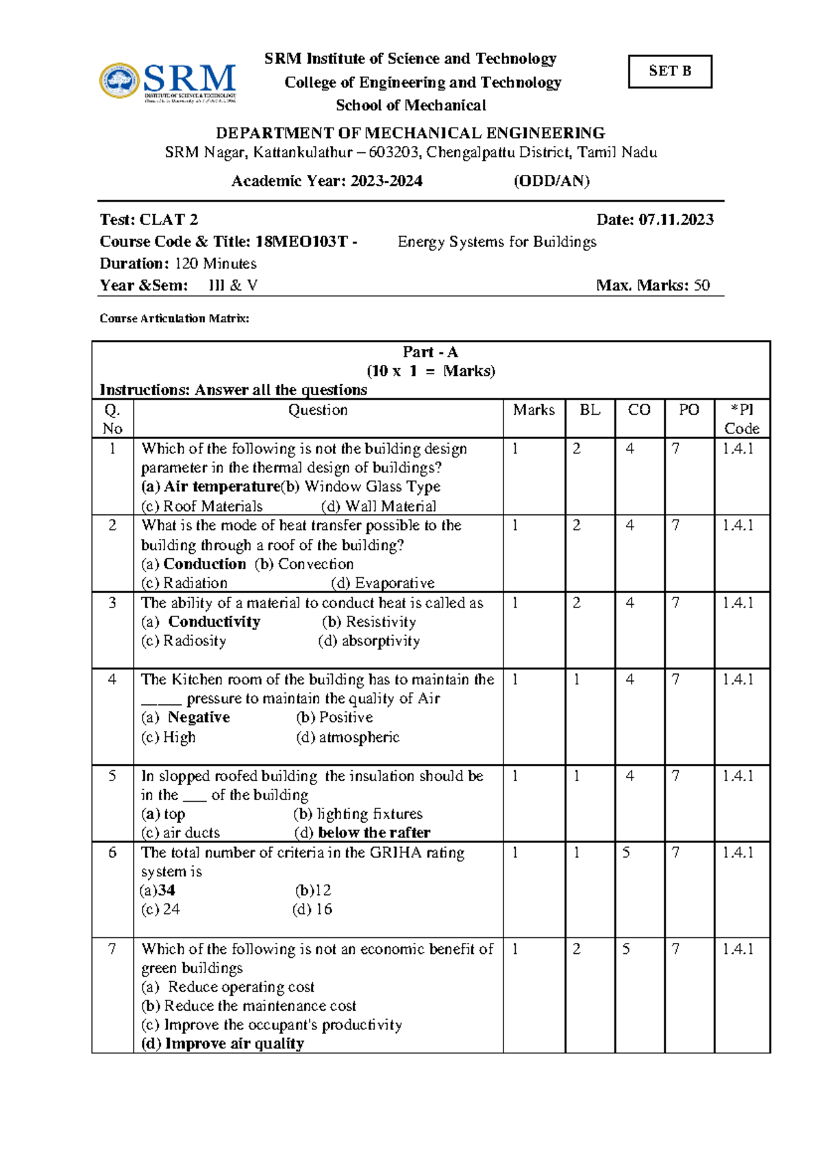 ESB B Key - notes - SRM Institute of Science and Technology College of ...