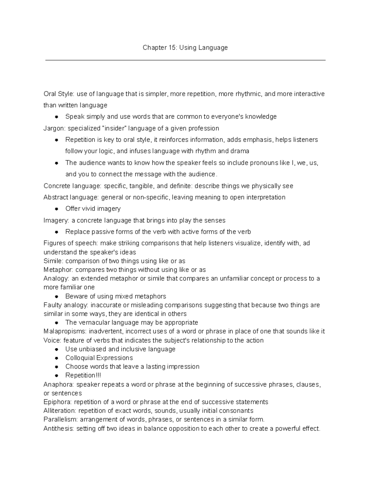 Chapter 15 Using Language - Chapter 15: Using Language Oral Style: use ...