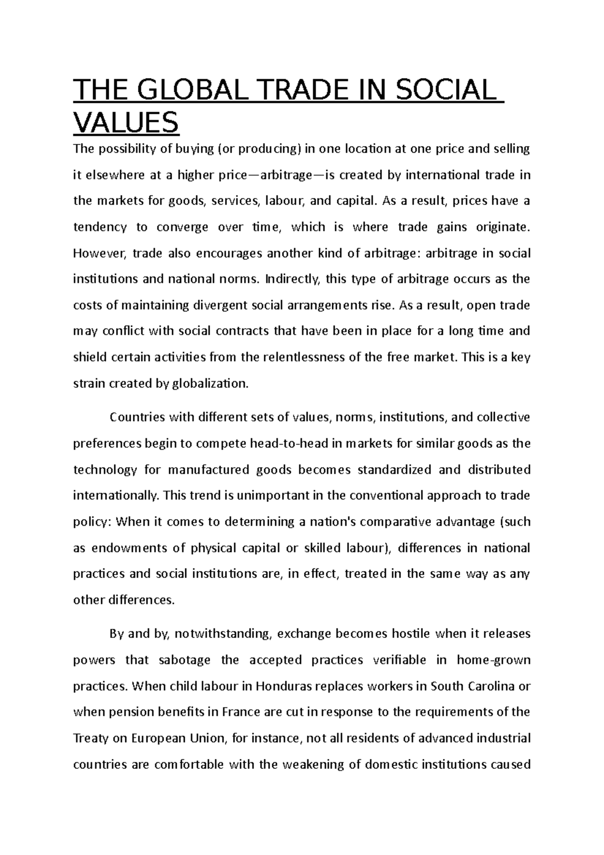 THE Global Trade IN Social Values - THE GLOBAL TRADE IN SOCIAL VALUES ...