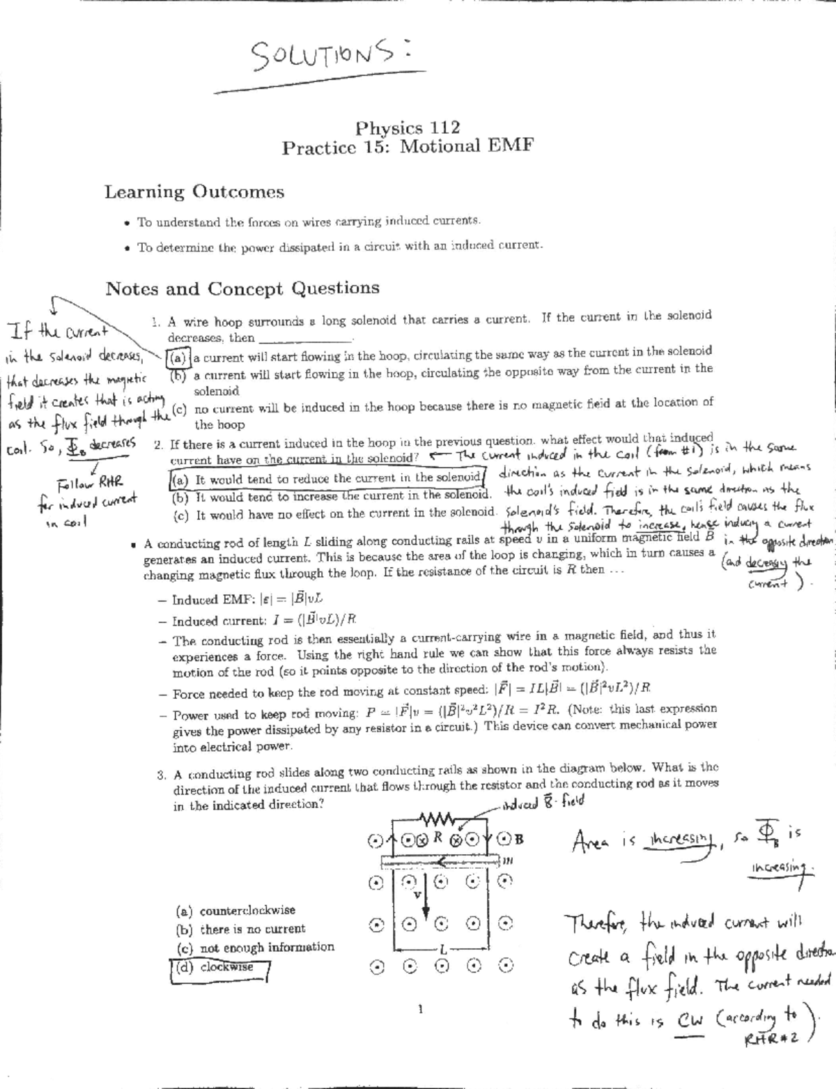 Motional EMF Practice - PHY 112 - Studocu