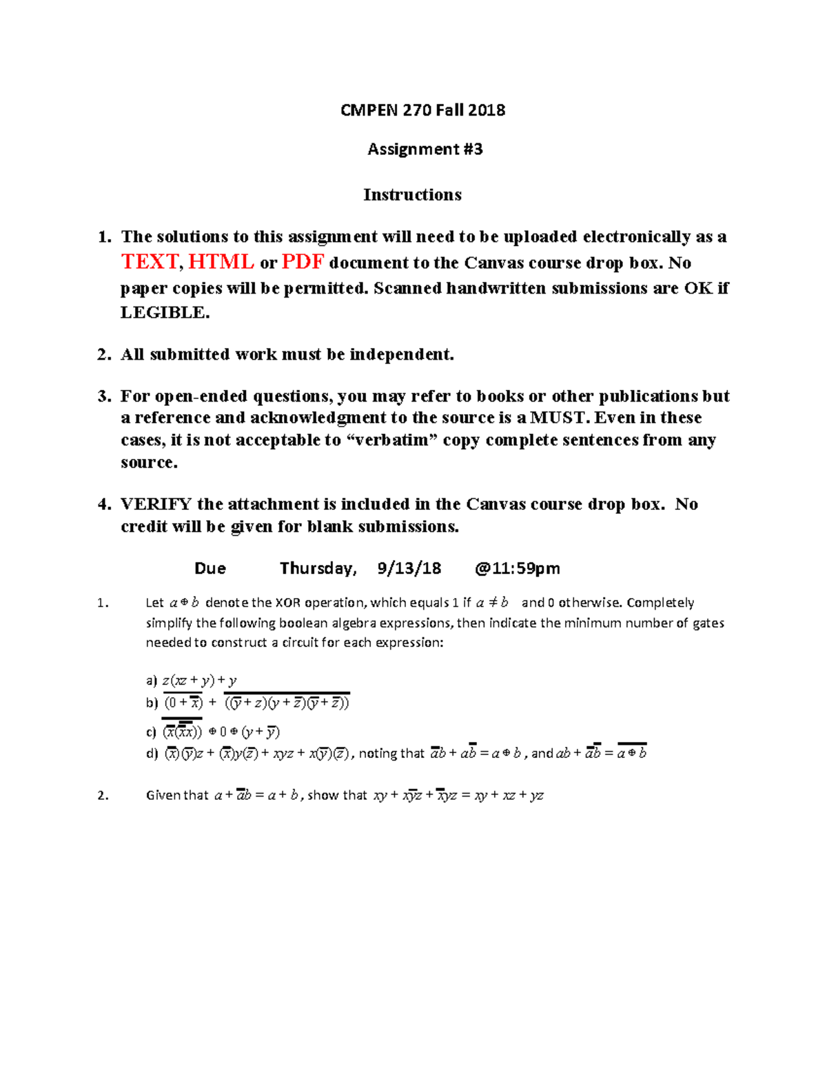 270 FA18 hw3 fixed - CMPEN 270 Fall 2018 Assignment Instructions 1. The solutions to this ...