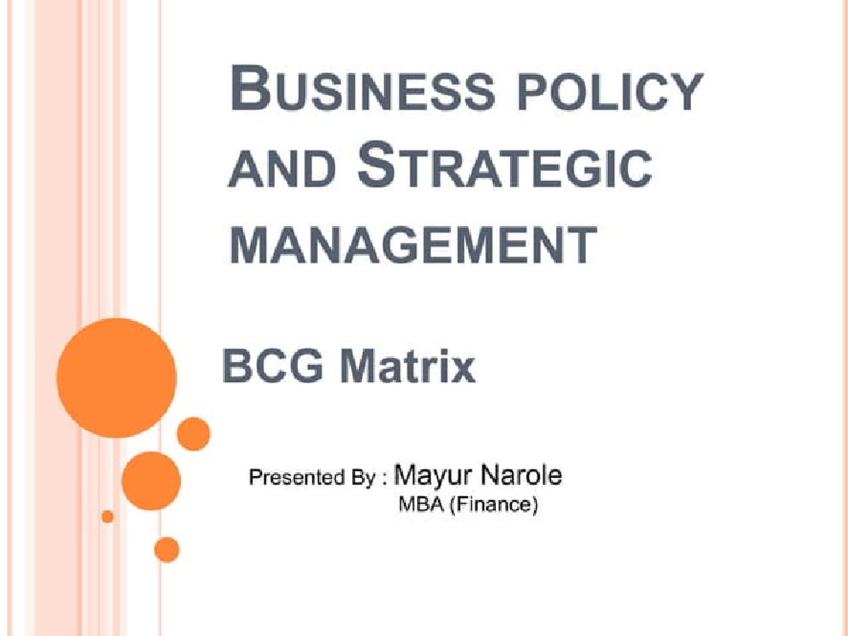 Bcg matrix with example - STRATEGIC MANAGEMENT - Studocu