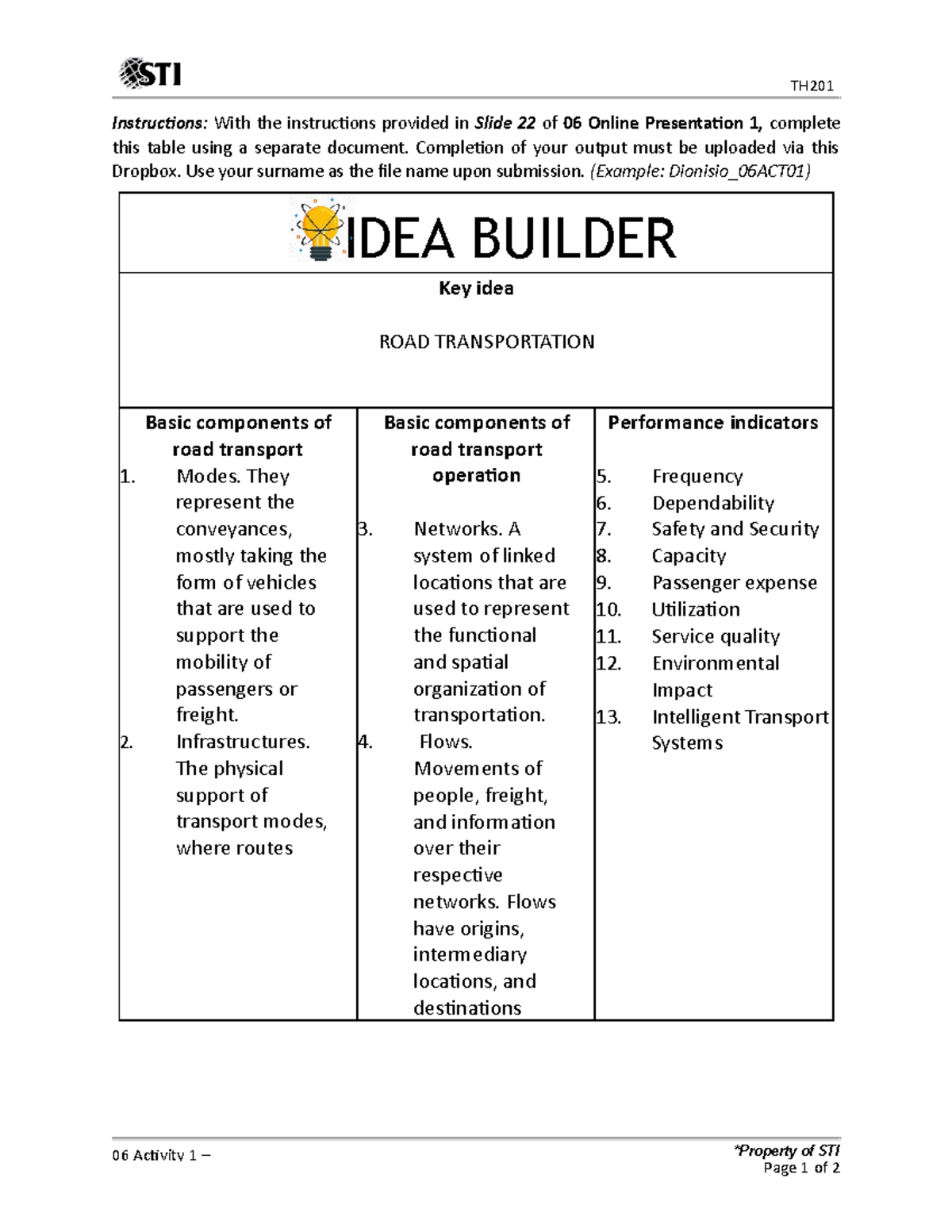 IDEA Builder - n/a - Instructions: With the instructions provided in ...