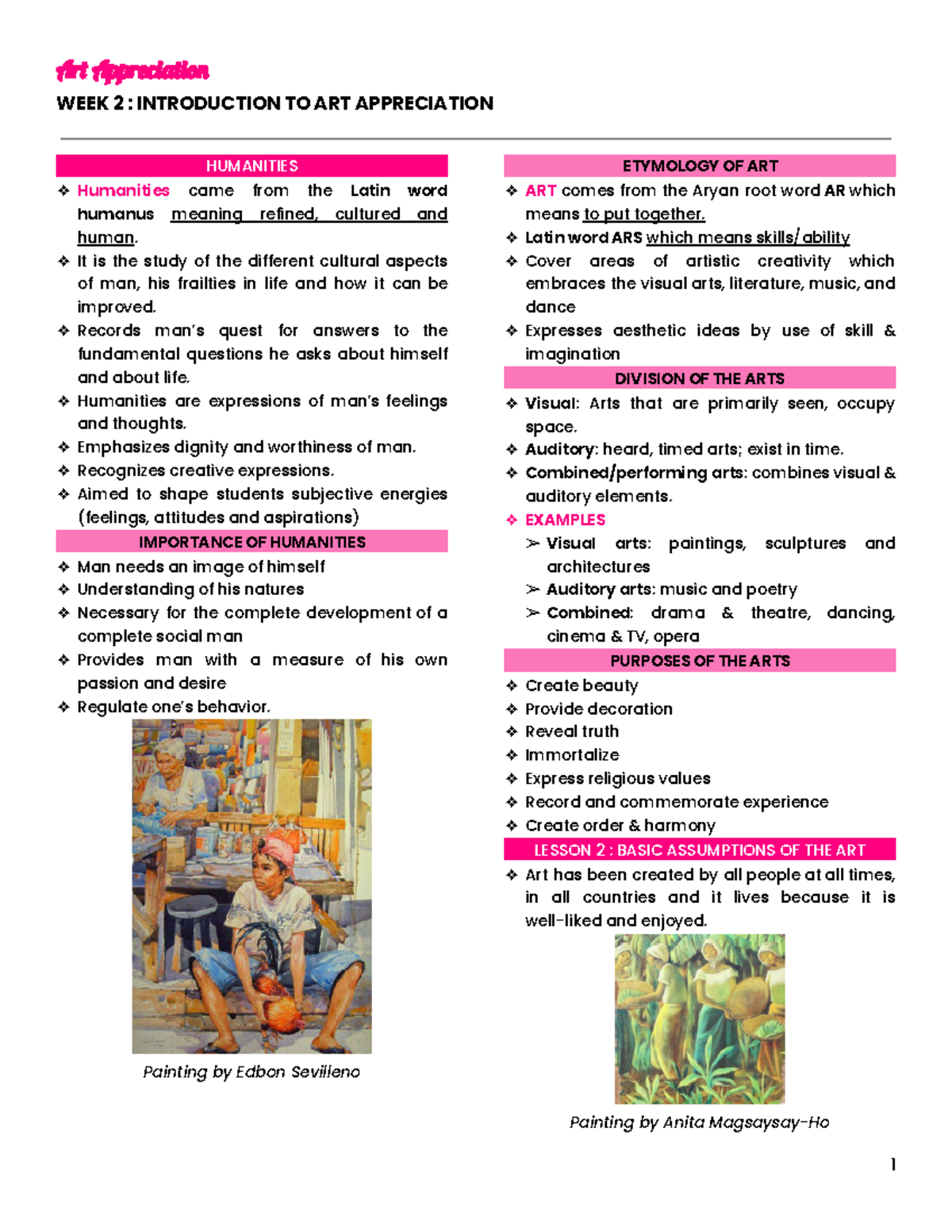 2 ARTA( Introduction TO ART Appreciation) - Ar Appreciatio WEEK 2 ...