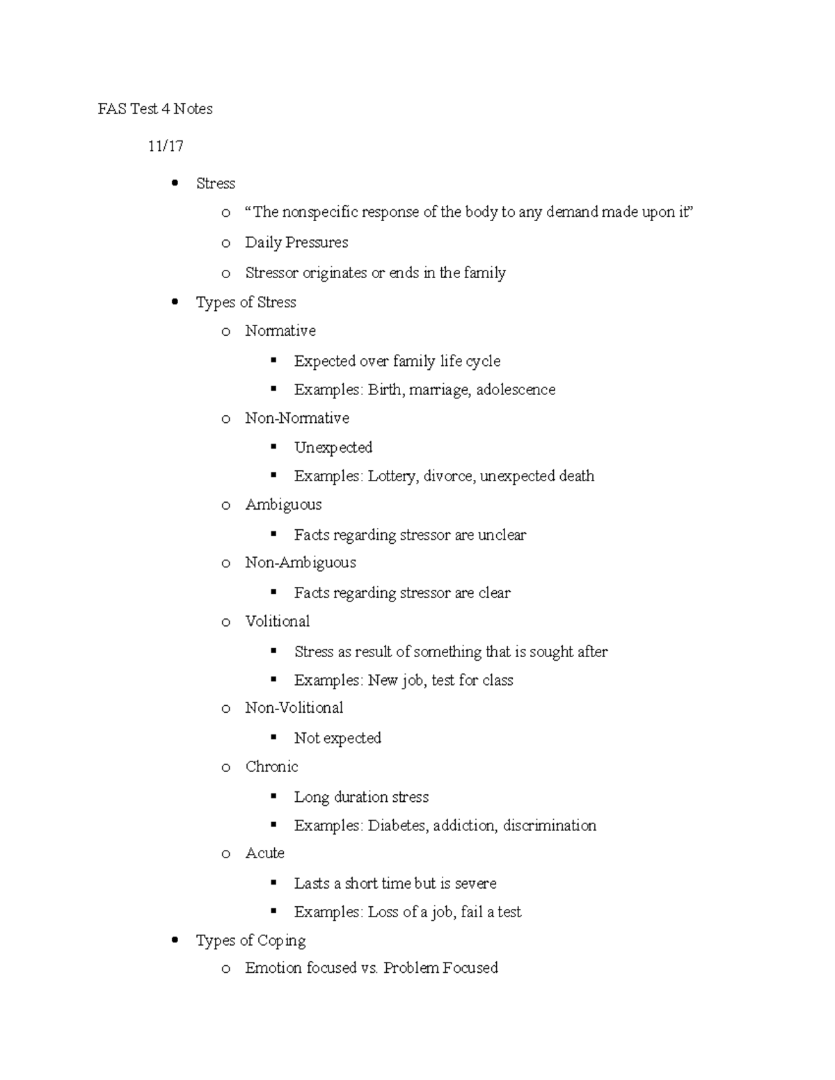 FAS Test 4 Notes - FAS Test 4 Notes 11/ Stress o “The nonspecific ...