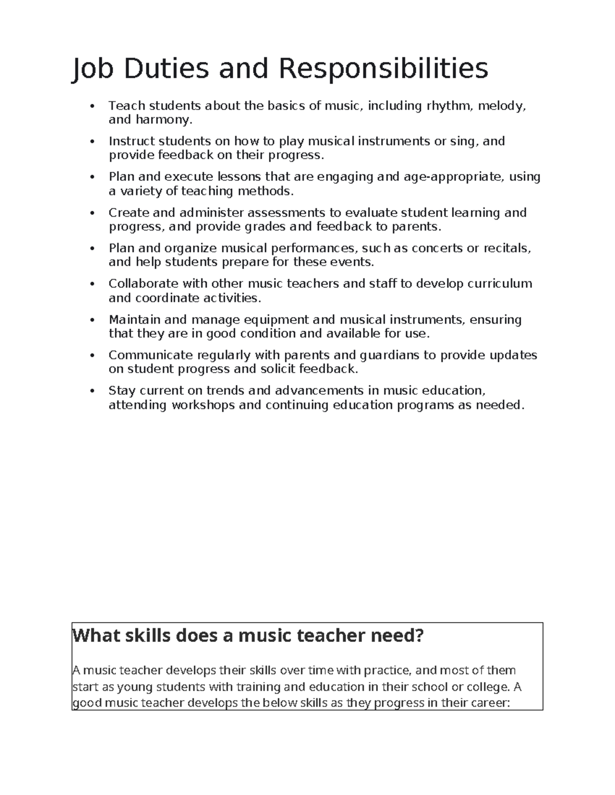 The-Music-Teacher - The-Music-Teacher - Job Duties and Responsibilities ...