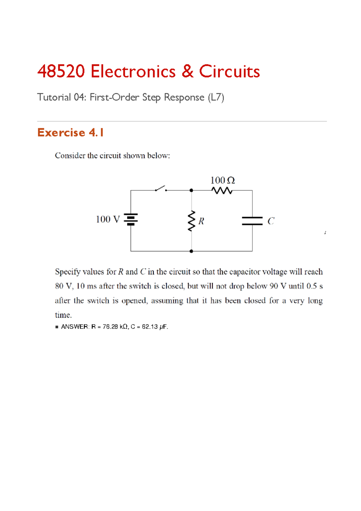 Tutorial Week 5 - Tut Questions - 48520 Electronics & Circuits Tutorial ...