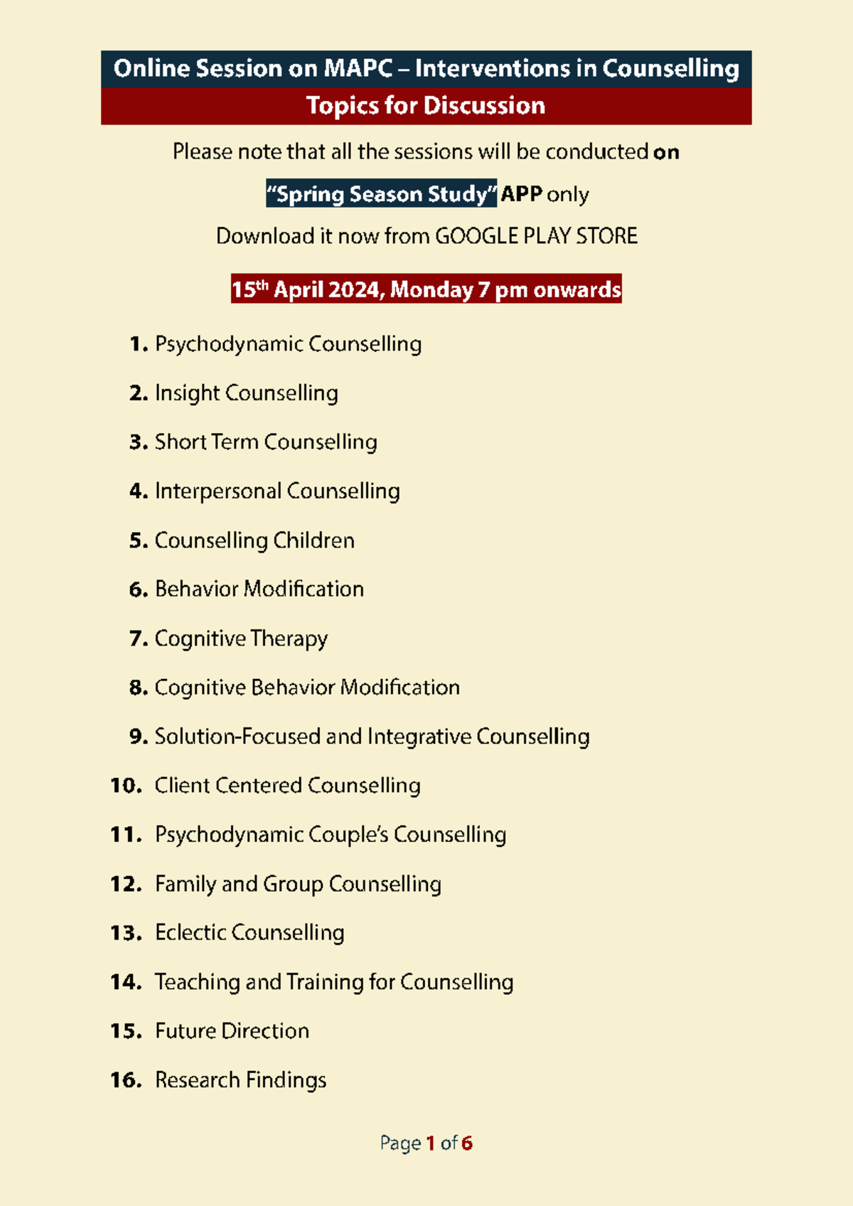Intervention Session - Clinical psychology - • • • • • • • • - Studocu