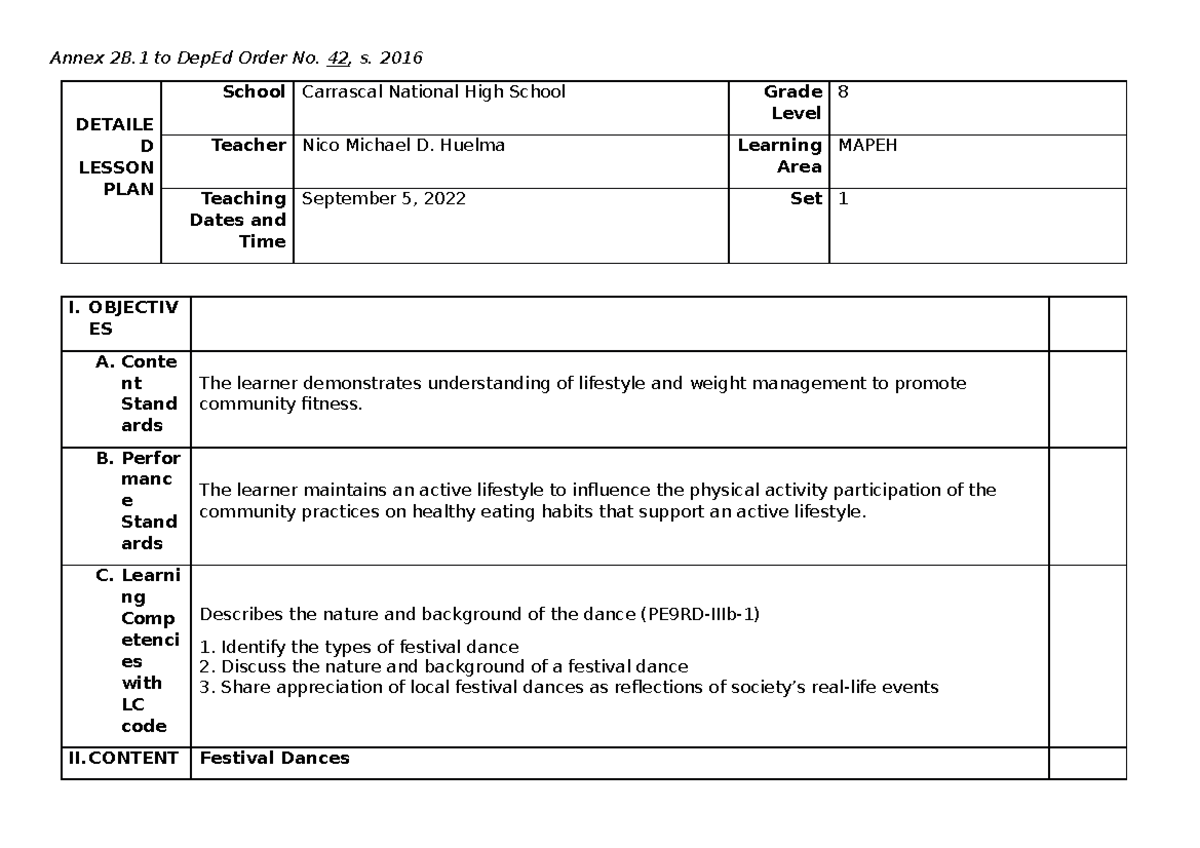 Detailed Lesson Plan for Demo 1 - Annex 2B to DepEd Order No. 42, s ...