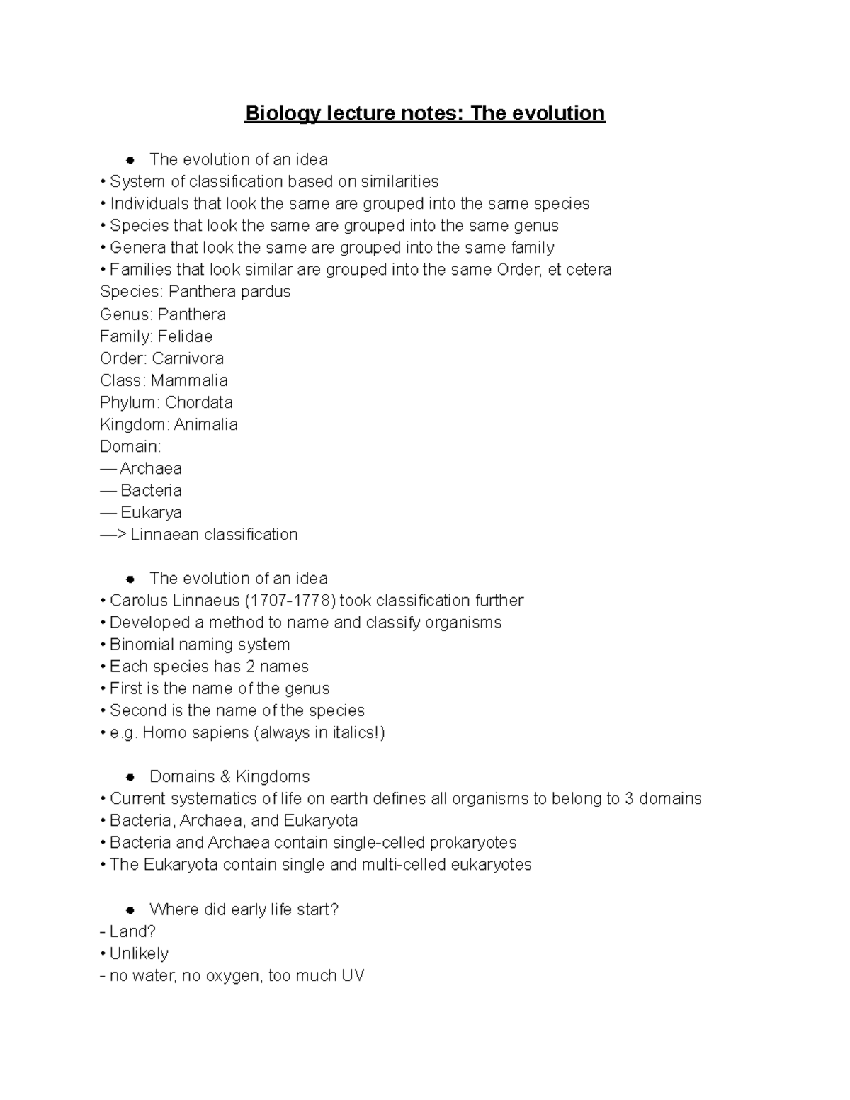 Biology lecture notes The evolution - Homo sapiens (always in italics ...