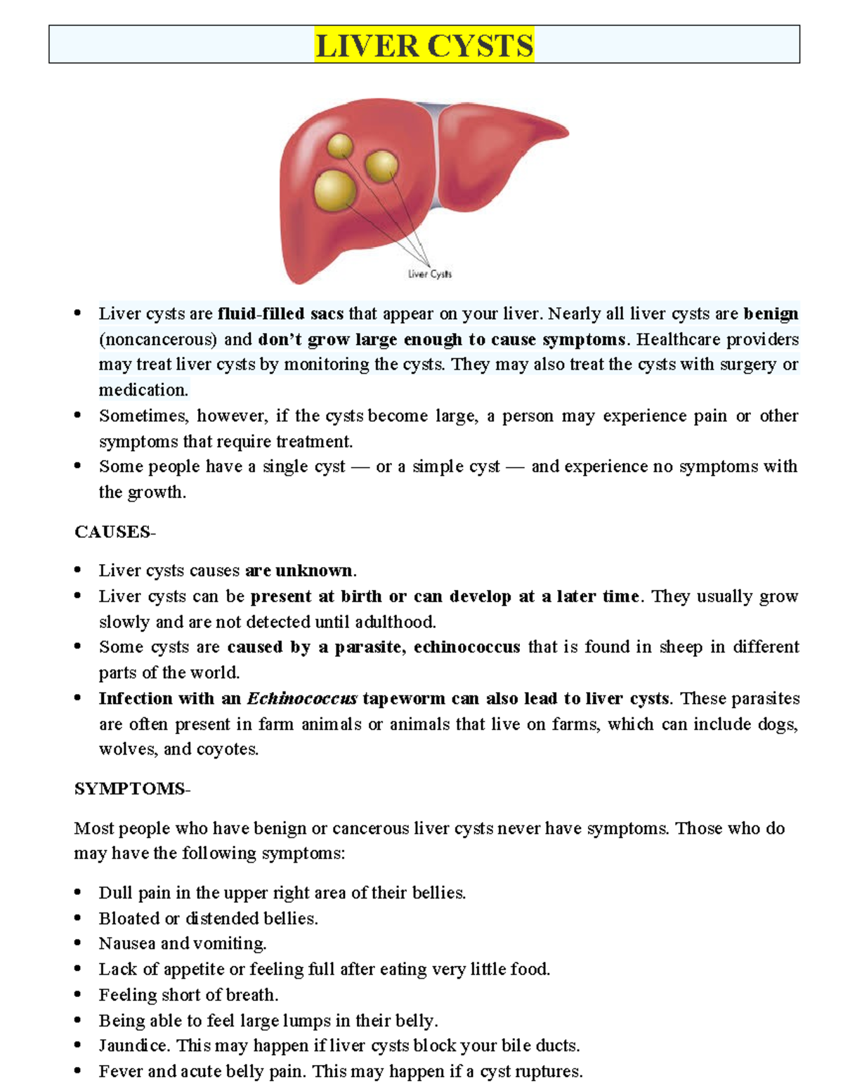 Liver Cysts - Nearly all liver cysts are benign (noncancerous) and don ...