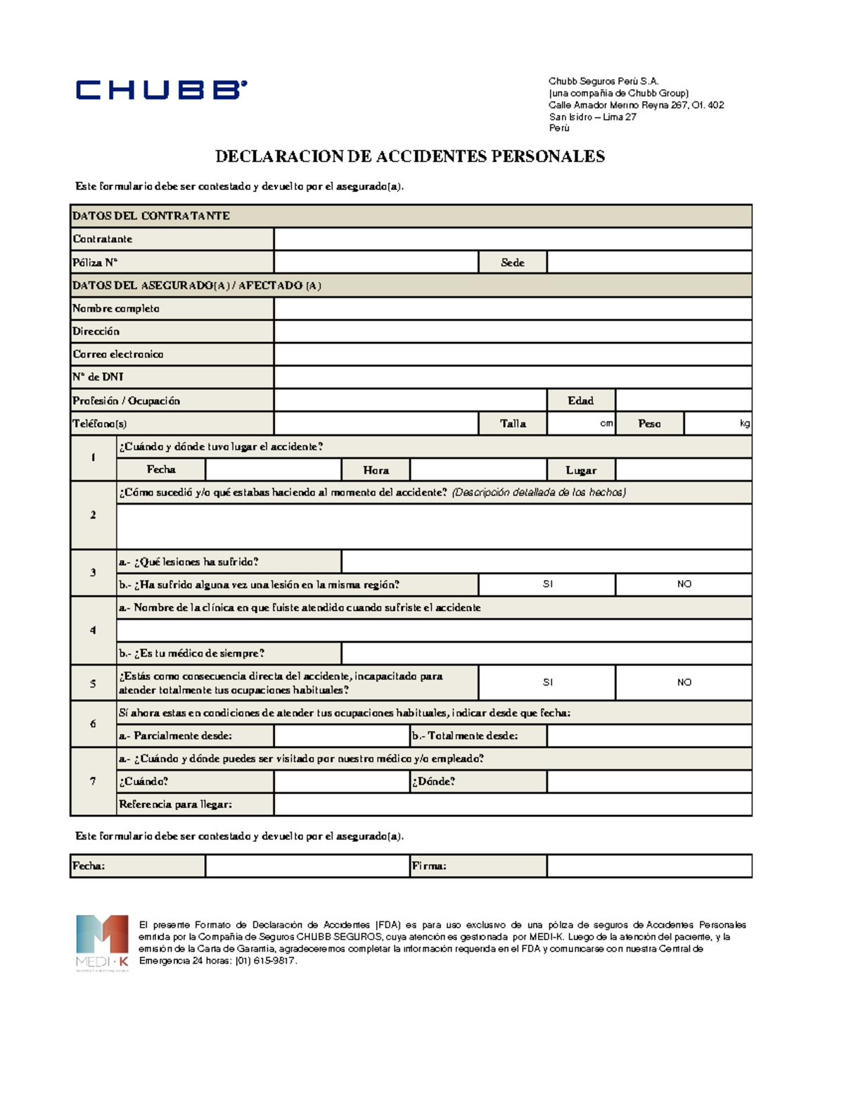 FDA Actualizado - Derechos Reservados - Chubb Seguros Perú S. (una ...