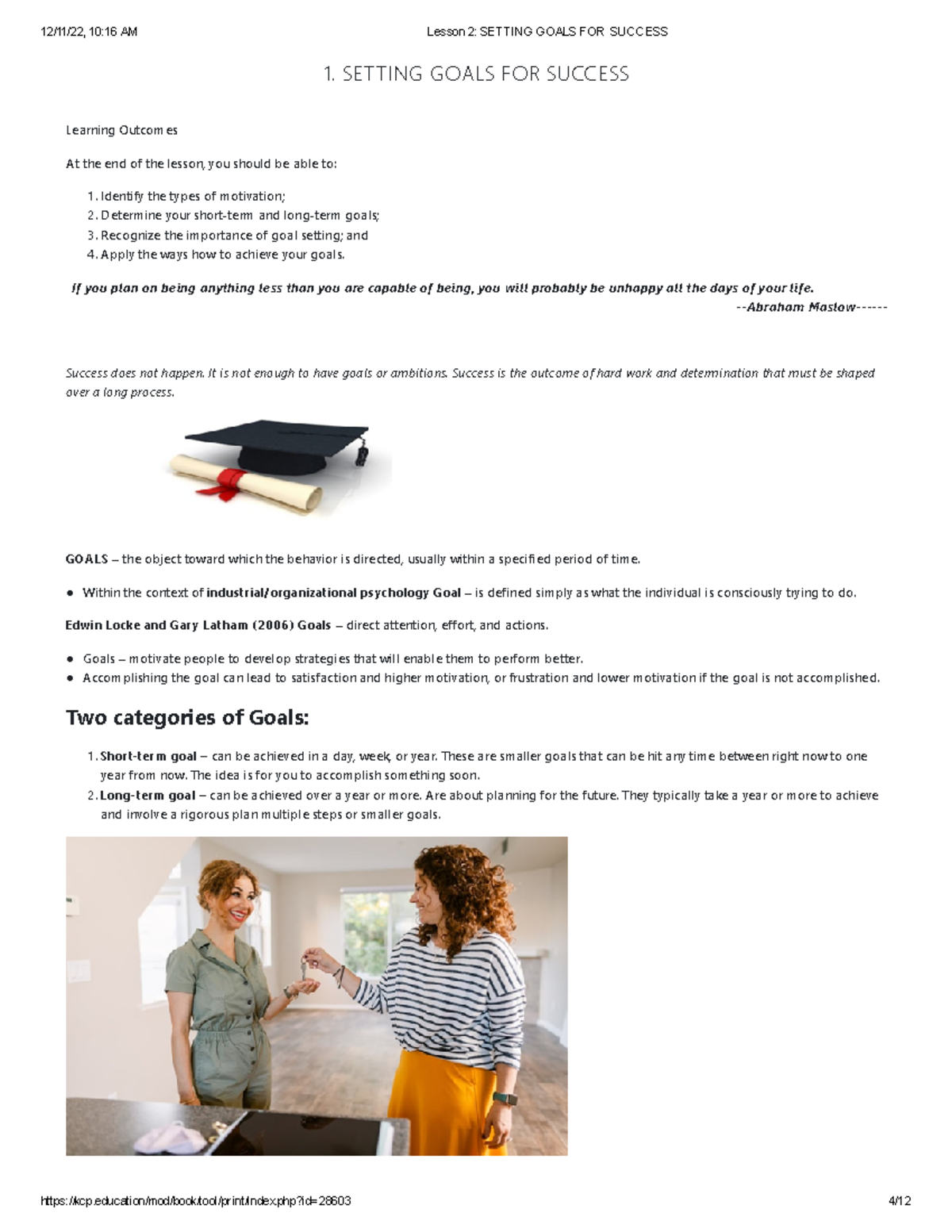 Lesson 2 Setting Goals FOR Success - 1. SETTING GOALS FOR SUCCESS ...