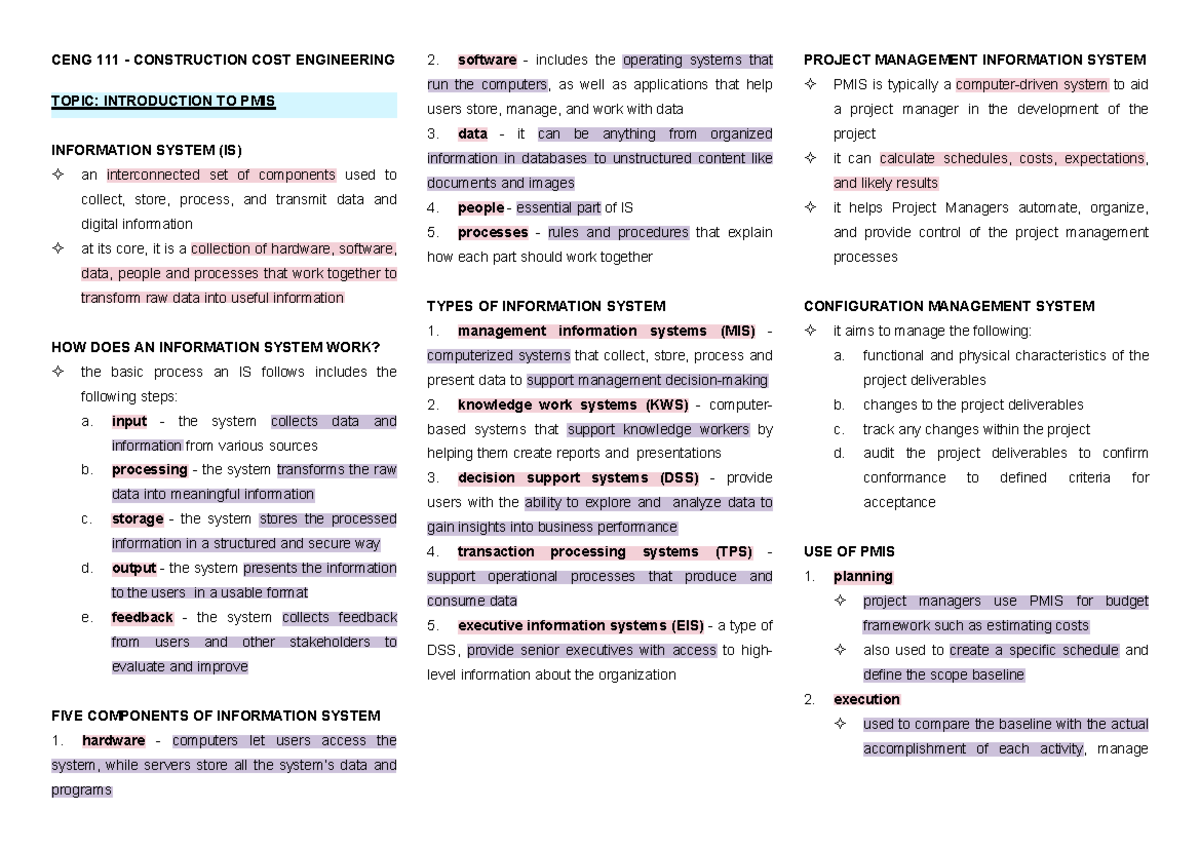 CENG 111B Reviewer - CENG 111 - CONSTRUCTION COST ENGINEERING TOPIC ...