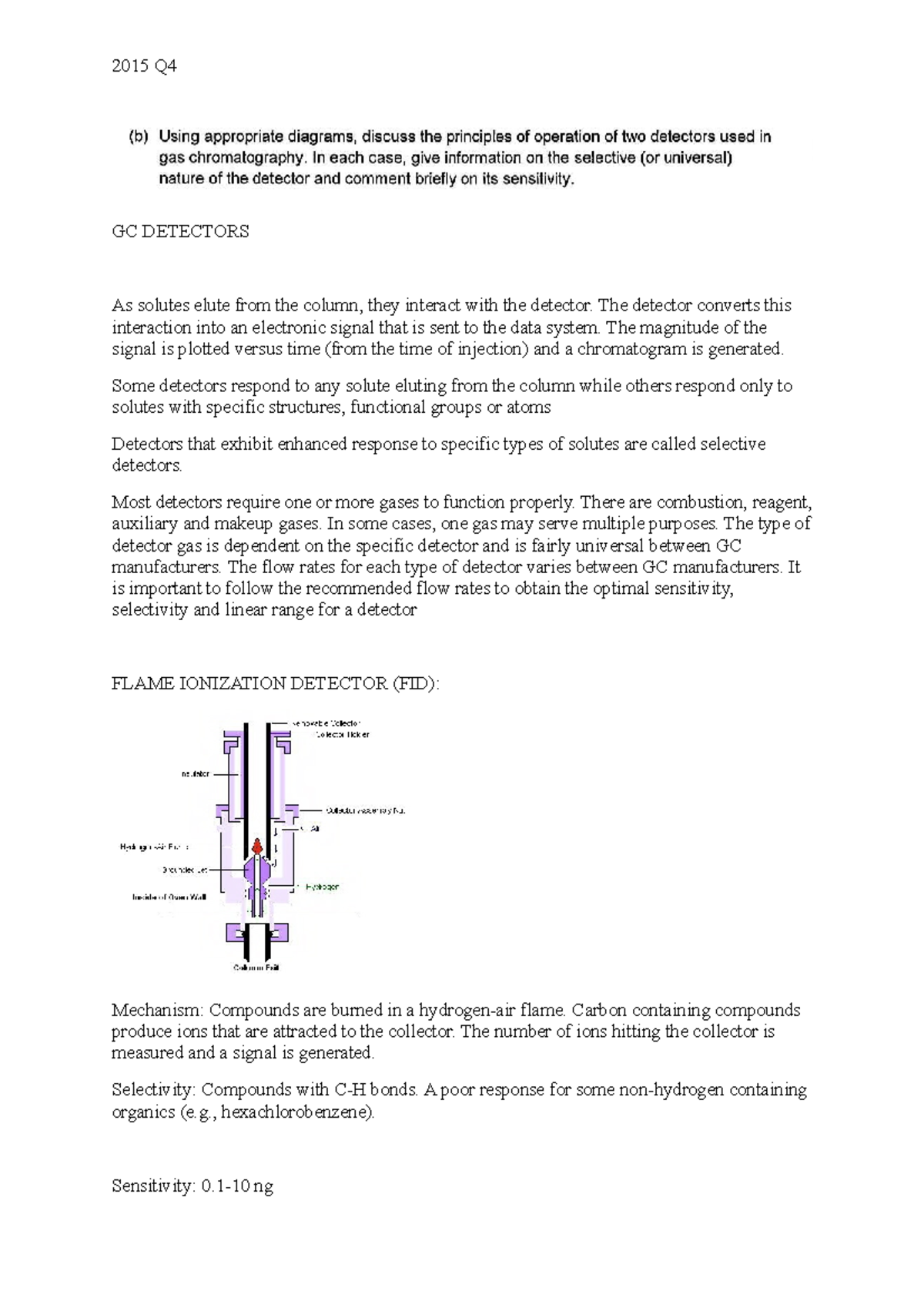 GC Detectors CS notes 302 Separation Techniques - GC DETECTORS As ...