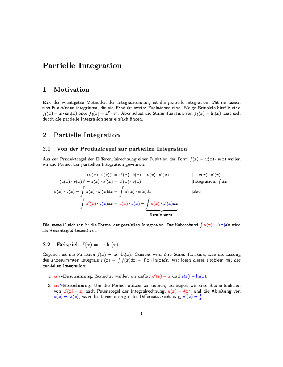 Partielle Integration - Mit ihr lassen sich Funktionen integrieren, die ...
