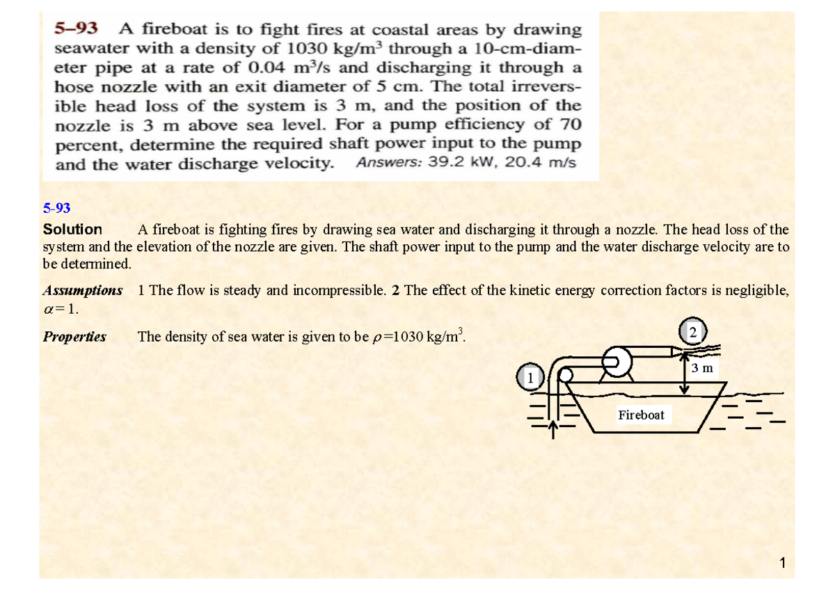 Prb Ch5 energy balance - Fluid Mechanics tutorial chapter 5 - 1 5- Solution A fireboat is ...