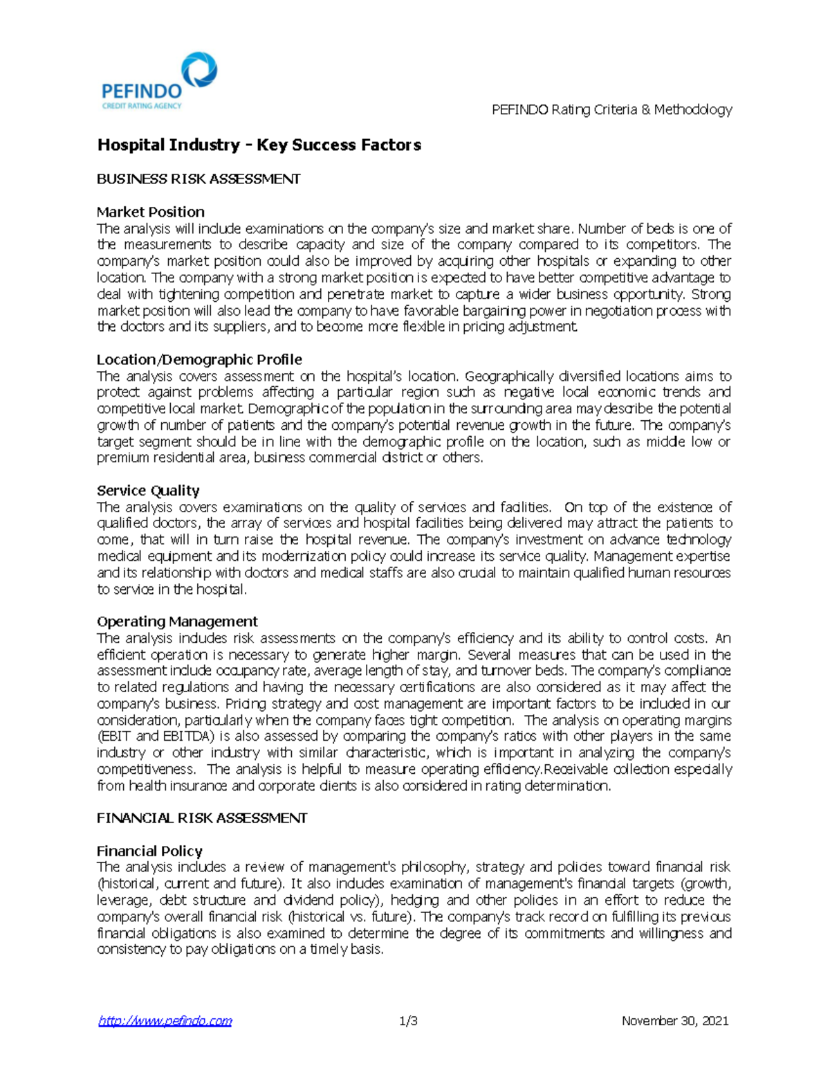 Operation analytics of Hospital Industry in India - PEFINDO Rating ...