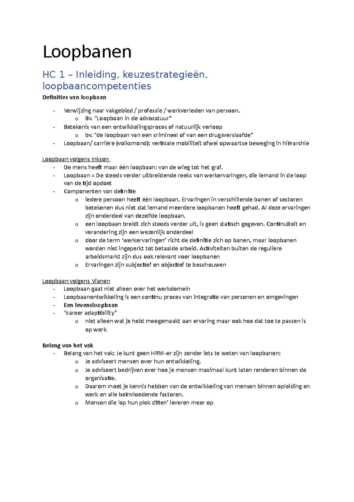 Samenvatting Loopbanen - Loopbanen HC 1 – Inleiding, keuzestrategieën ...
