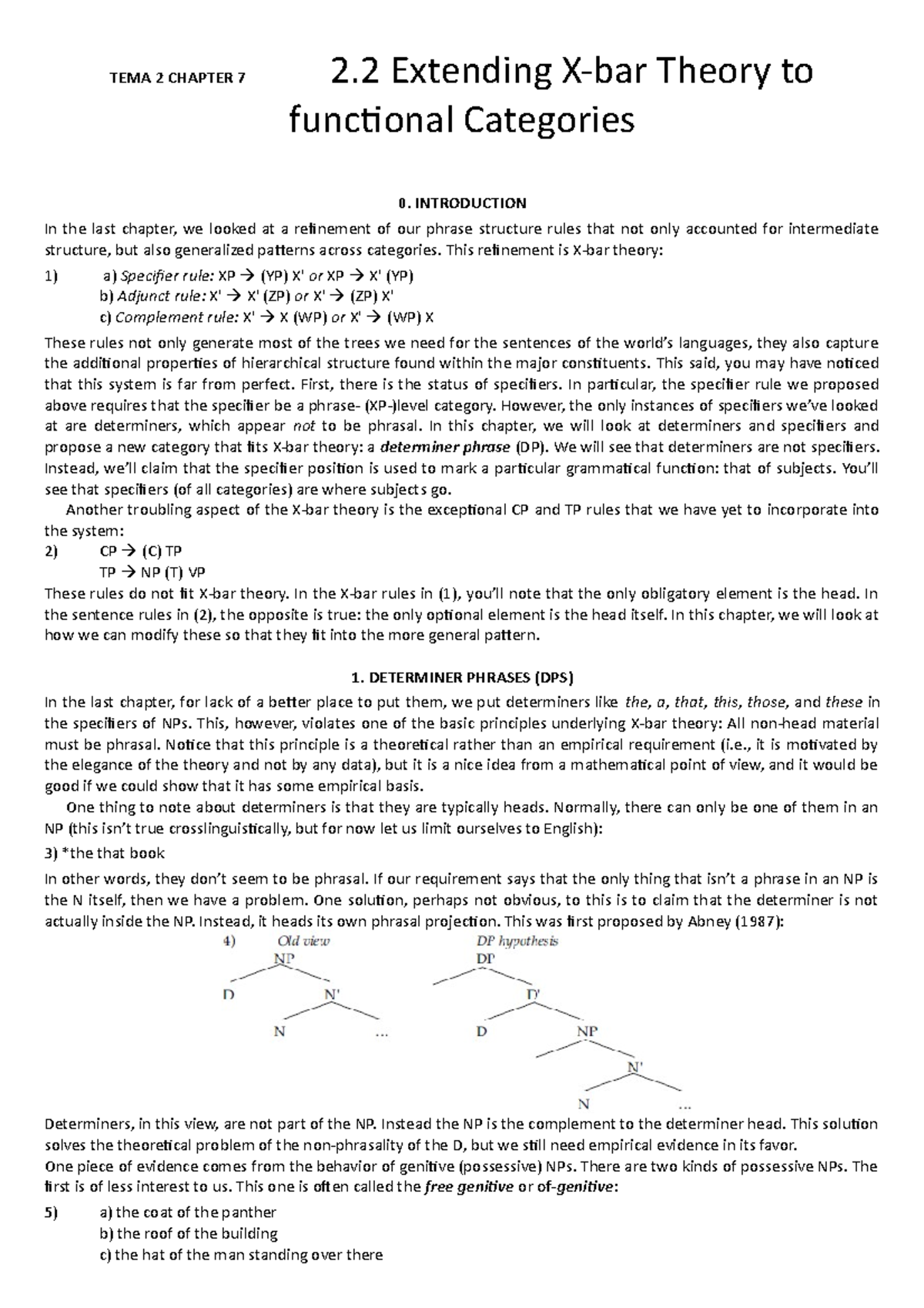 Chapter 7 Summary Syntax A Generative Introduction Tema 2 Chapter 7 2 Extending X Bar