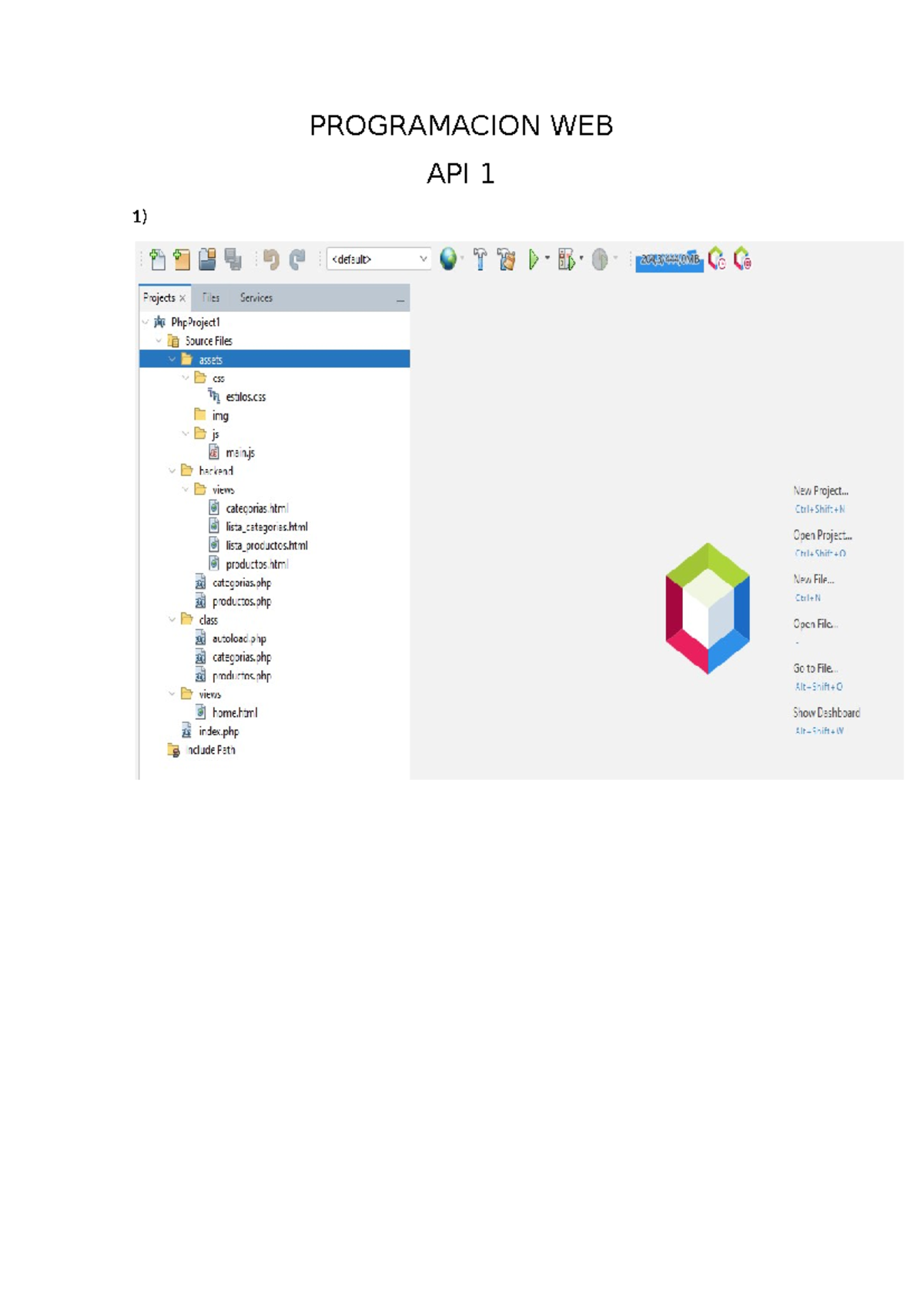 API 1 Programacion WEB - api 1 - PROGRAMACION WEB API 1 1) 0 Projects X Files Services php - Studocu